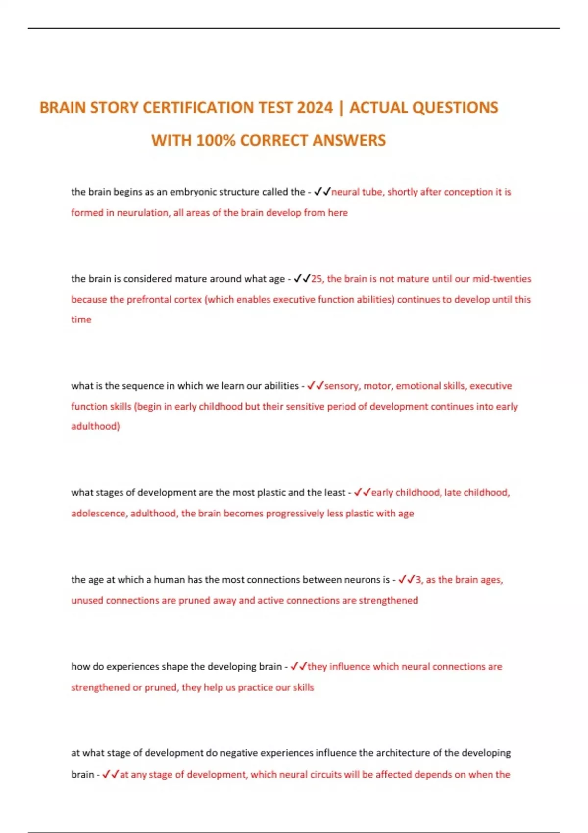 BRAIN STORY CERTIFICATION TEST 2024 | ACTUAL QUESTIONS WITH 100% ...
