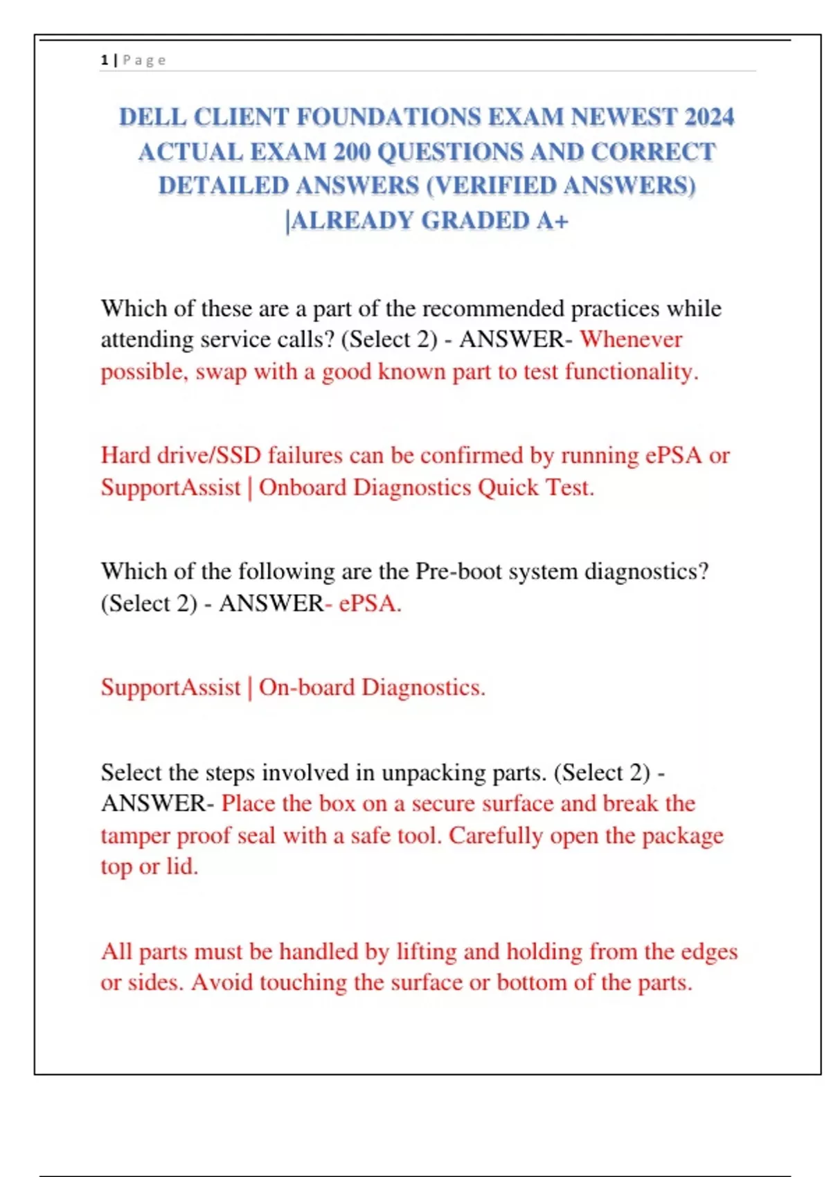 DELL CLIENT FOUNDATIONS EXAM NEWEST 2024 ACTUAL EXAM 200 QUESTIONS AND ...