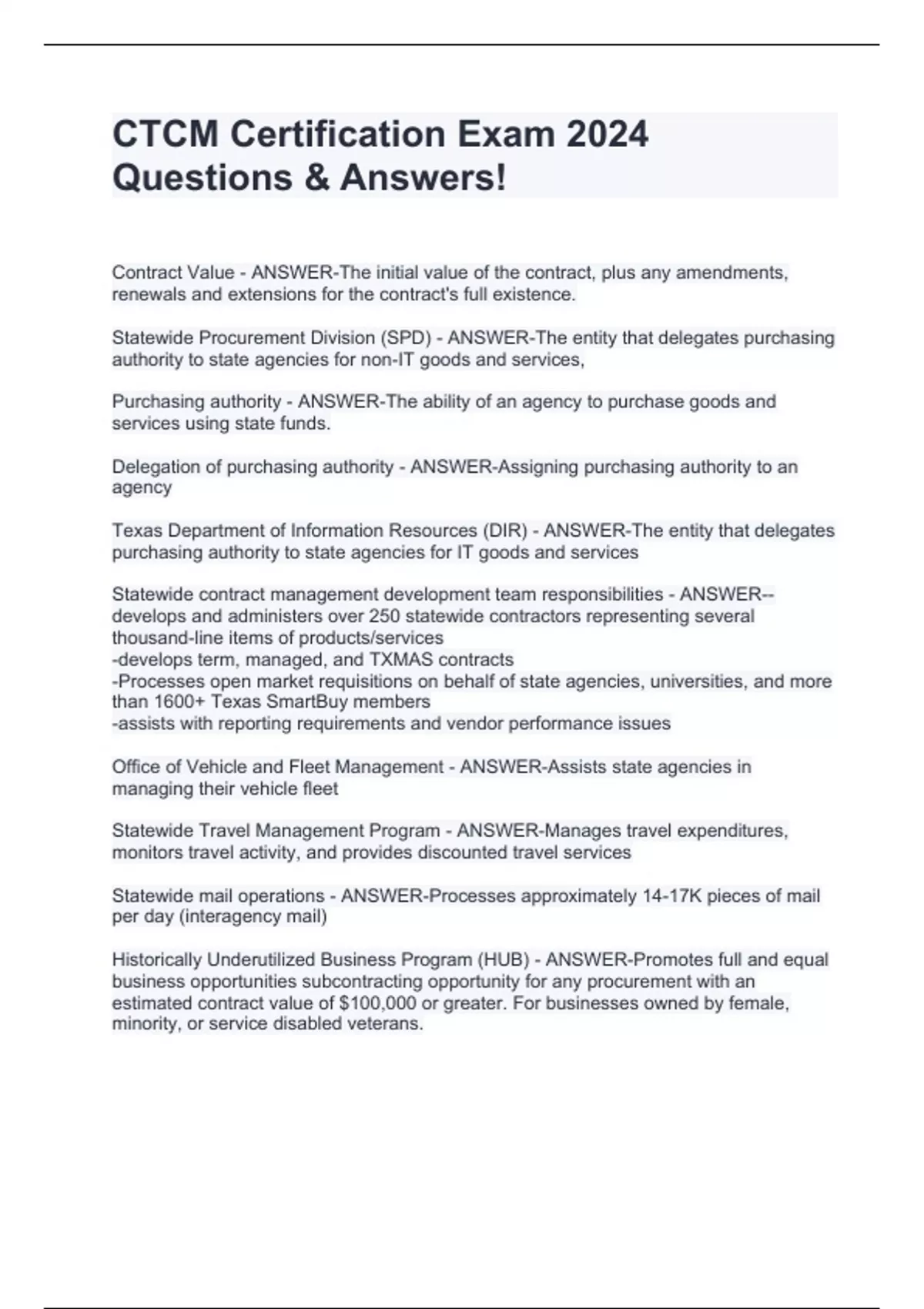 CTCM FINAL EXAM BUNDLE (COMPLETE PACKAGE)with Complete Solutions ...