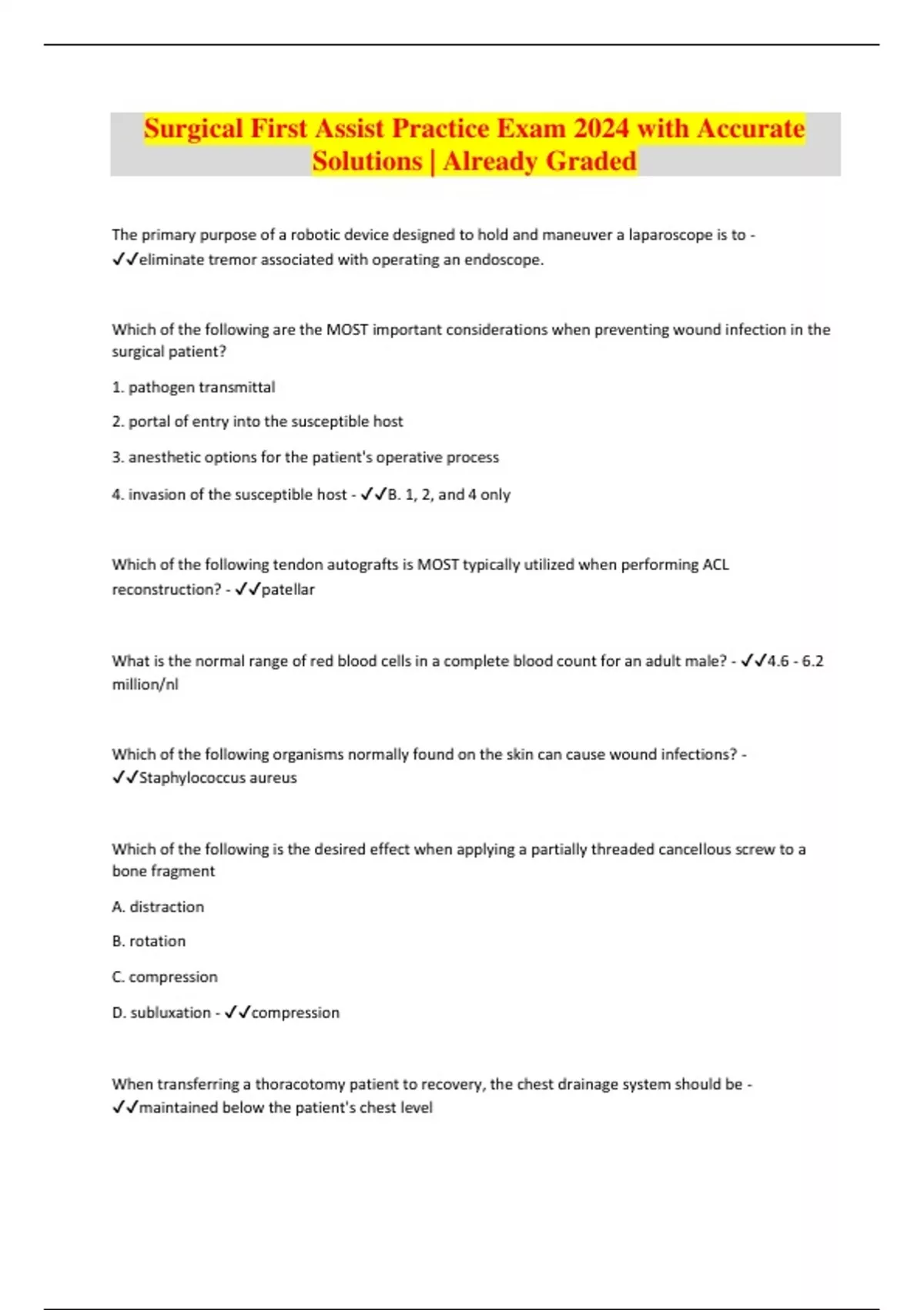 Surgical First Assist Practice Exam 2024 with Accurate Solutions ...