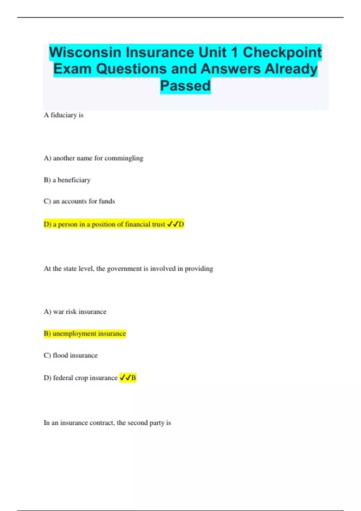 Wisconsin Life and Health Insurance Bundled Exams Questions and Answers ...