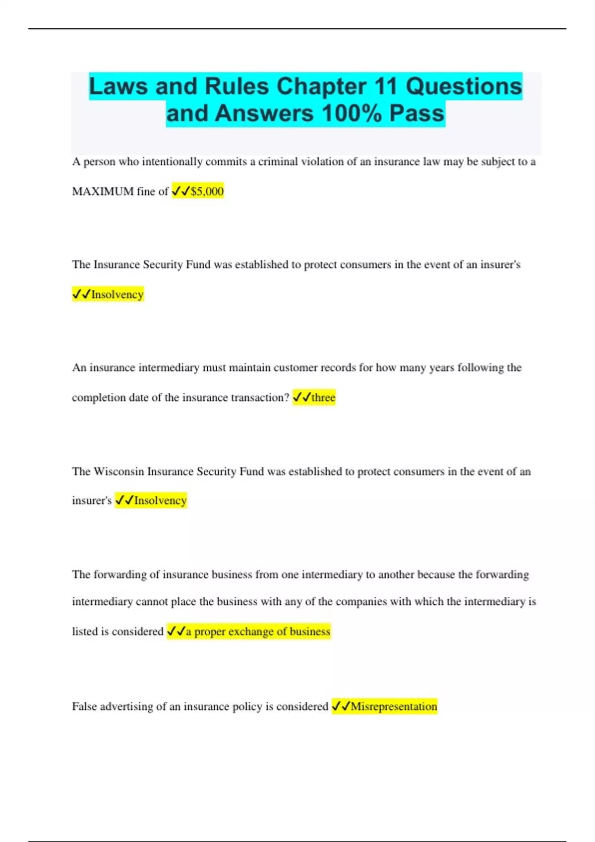 Laws and Rules Chapter 11 Questions and Answers 100% Pass - Laws and ...