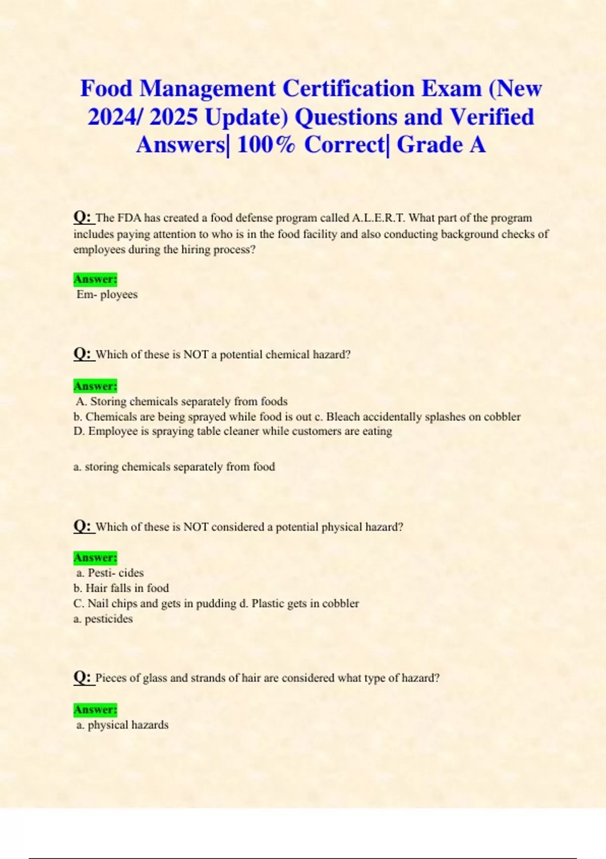 Food Service Management Certification Exam (New 2024/ 2025 Update ...