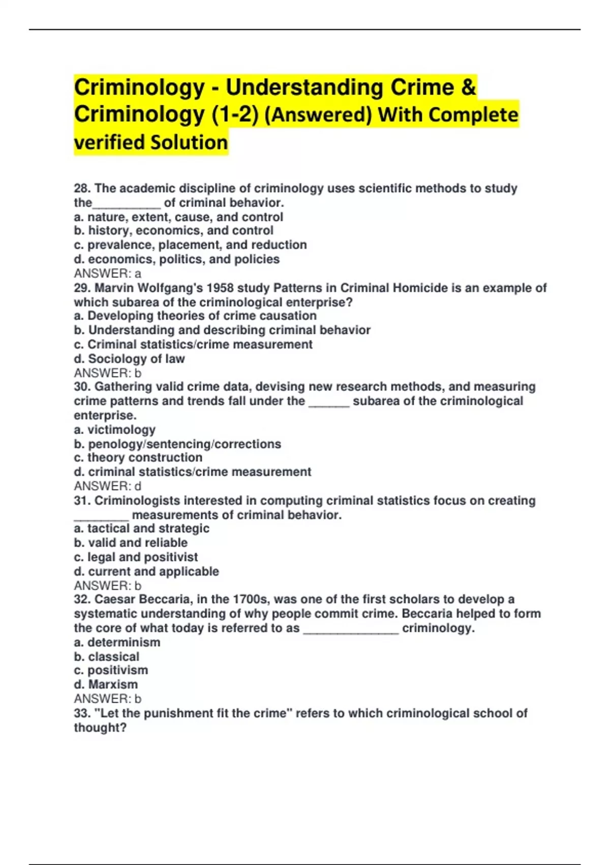 Criminology - Understanding Crime & Criminology (1-2) (Answered) With ...