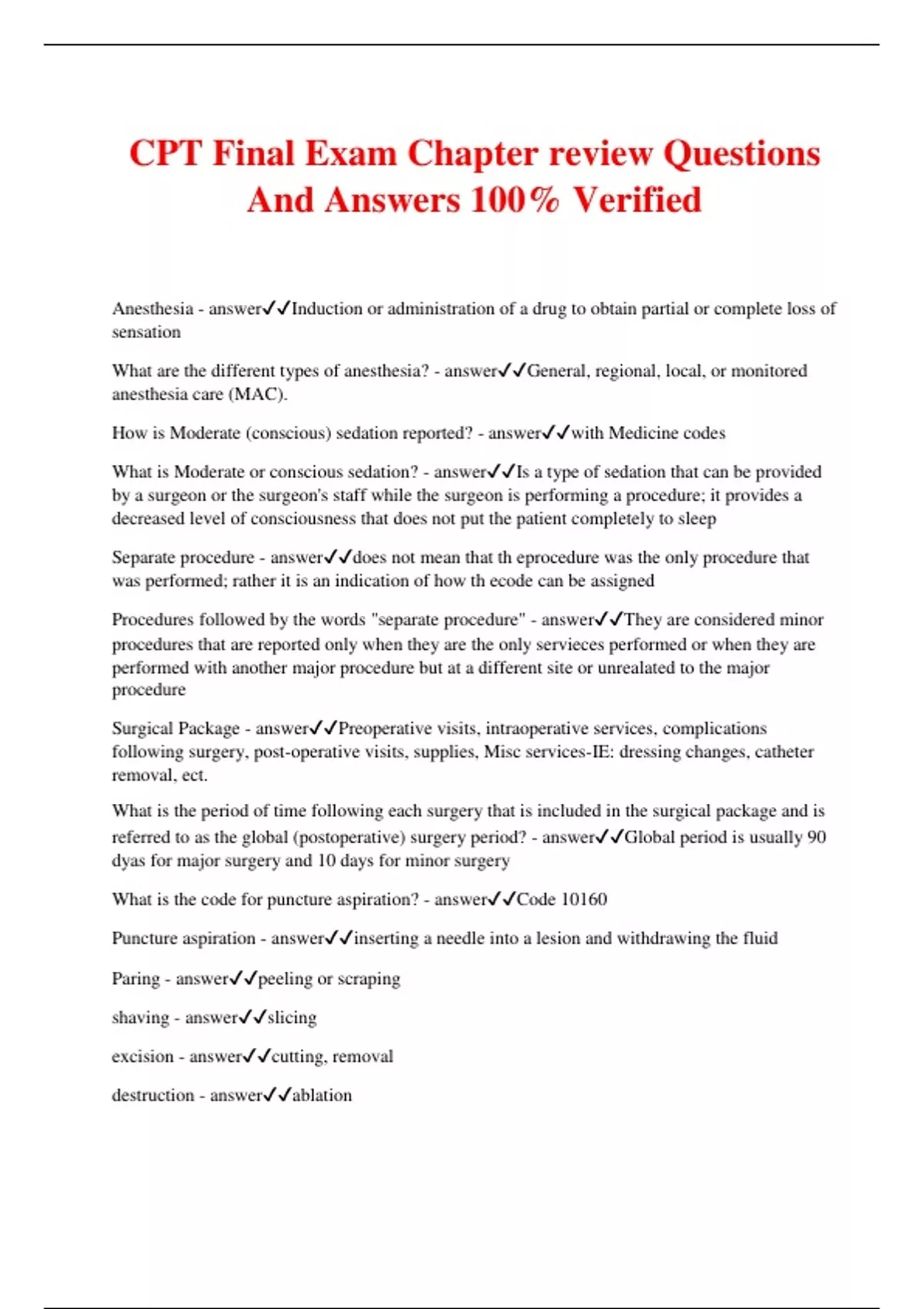 Cpt Final Exam Chapter Review Questions And Answers 100 Verified Cpt Stuvia Us