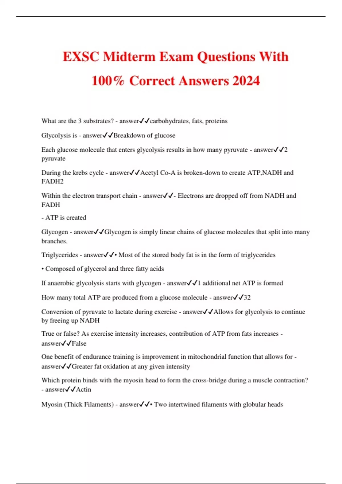 EXSC Midterm Exam Questions With 100% Correct Answers 2024 - EXSC - Stuvia US