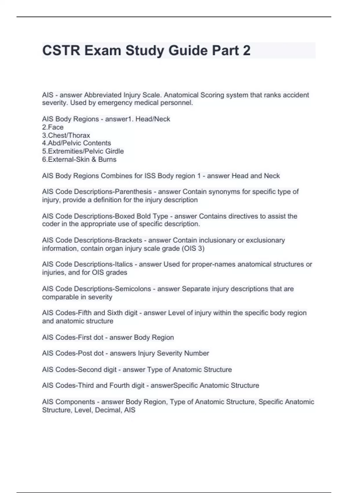 CSTR Exam Study Guide Part 2 Questions with solutions 2024 - CAISS ...