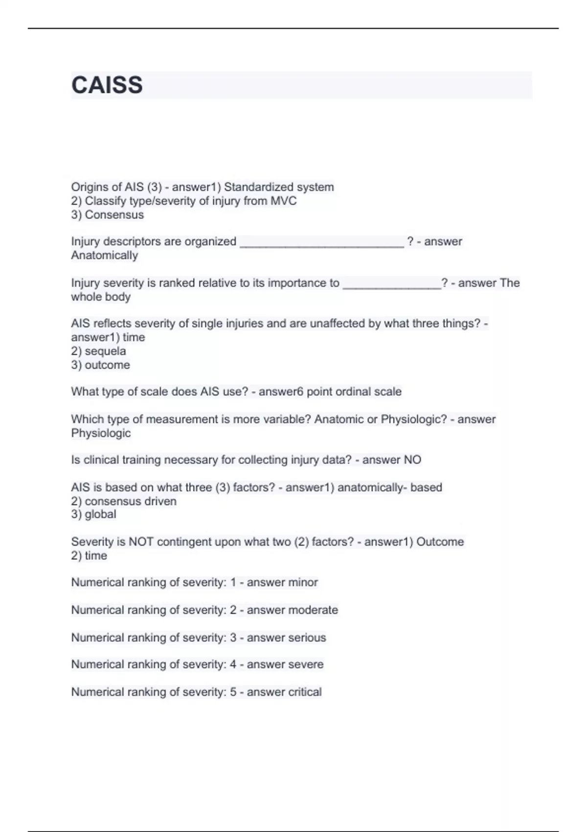 CAISS QUESTIONS WITH ACCURATE ANSWERS 2024 - CAISS - Stuvia US