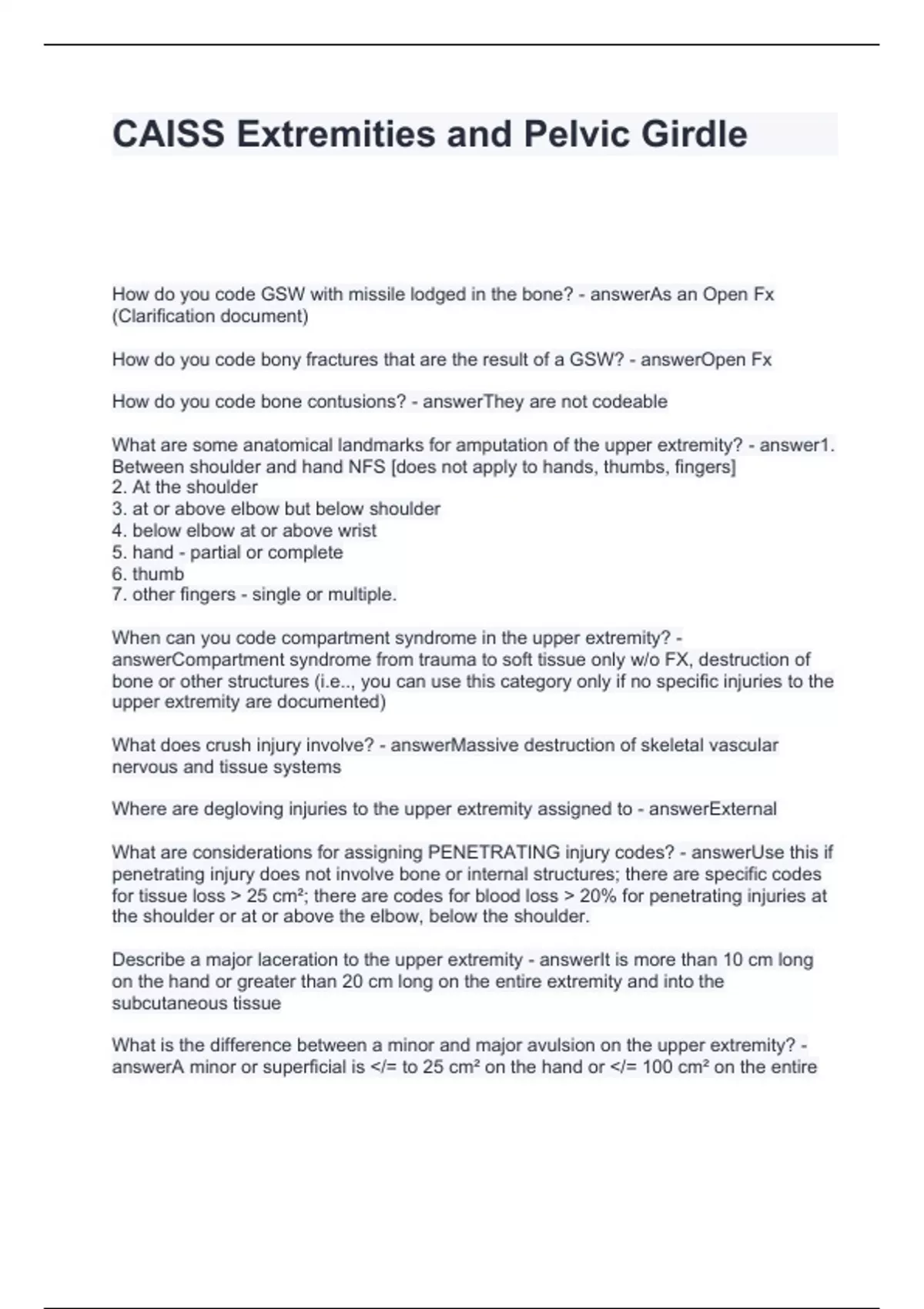 CAISS Extremities and Pelvic Girdle Questions and Answers 100% Accurate ...