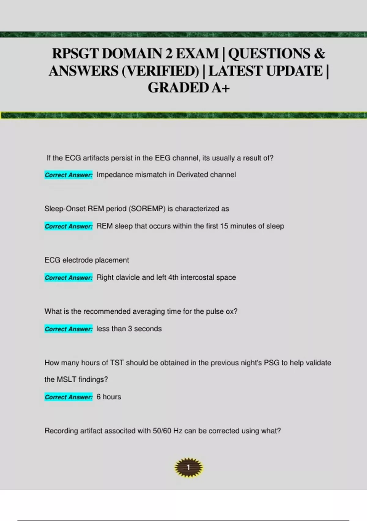 RPSGT DOMAIN 2 EXAM | QUESTIONS & ANSWERS (VERIFIED) | LATEST UPDATE ...