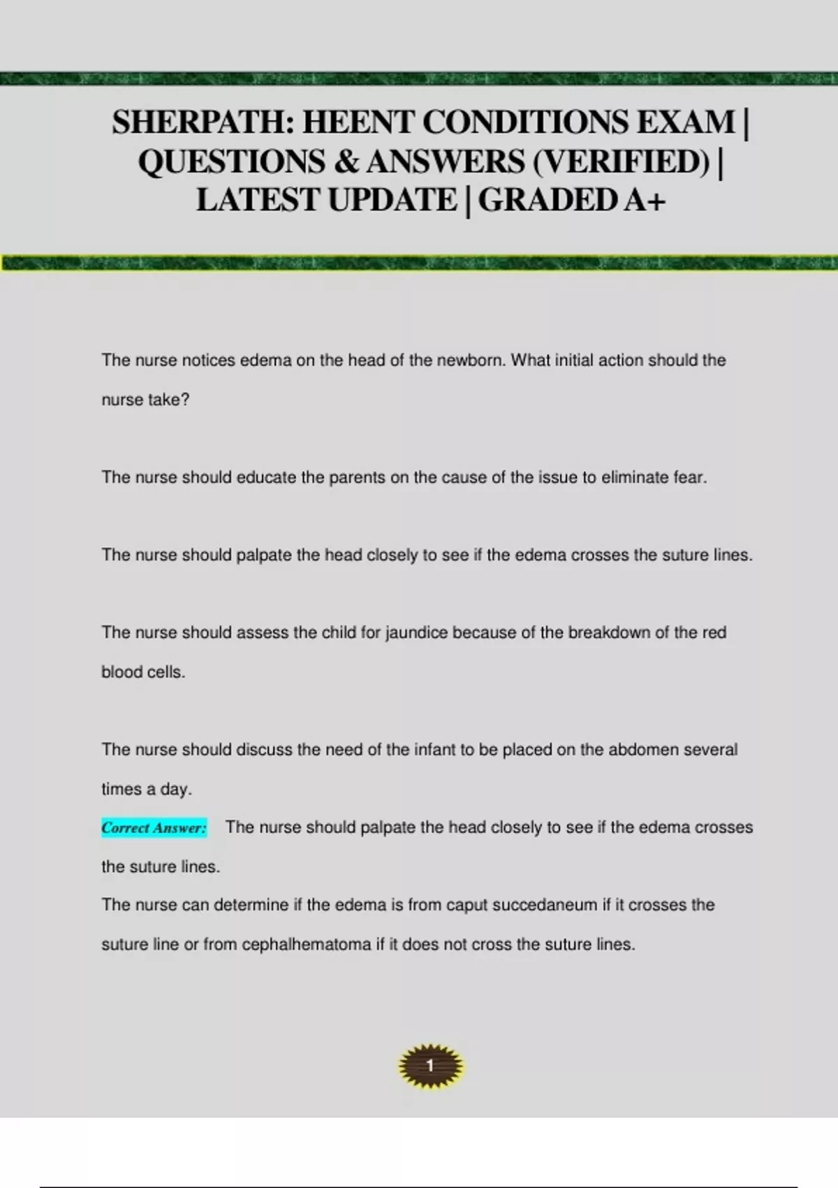 SHERPATH: HEENT CONDITIONS EXAM | QUESTIONS & ANSWERS (VERIFIED ...