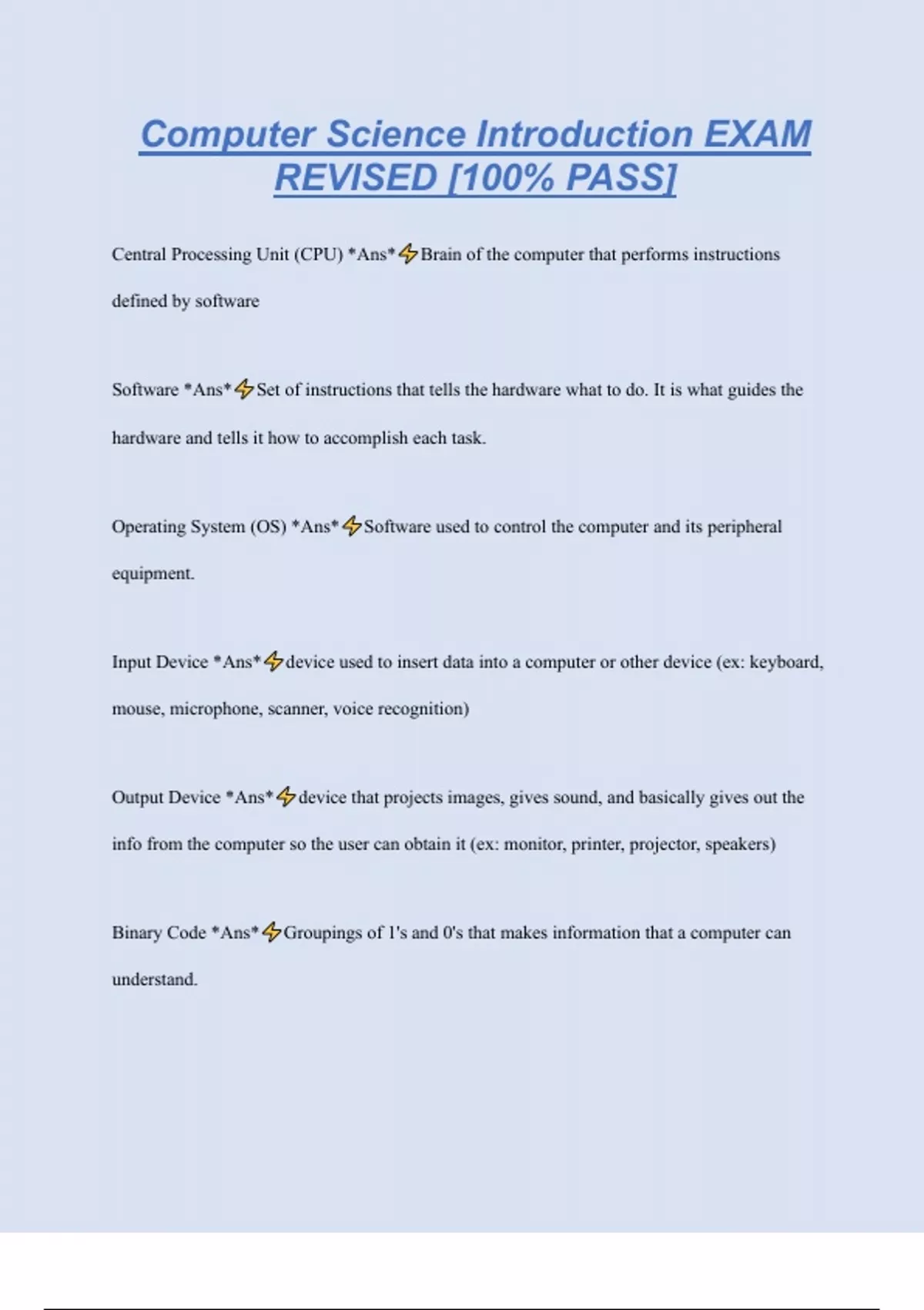 Computer Science Introduction EXAM REVISED [100% PASS] - Graduation in ...