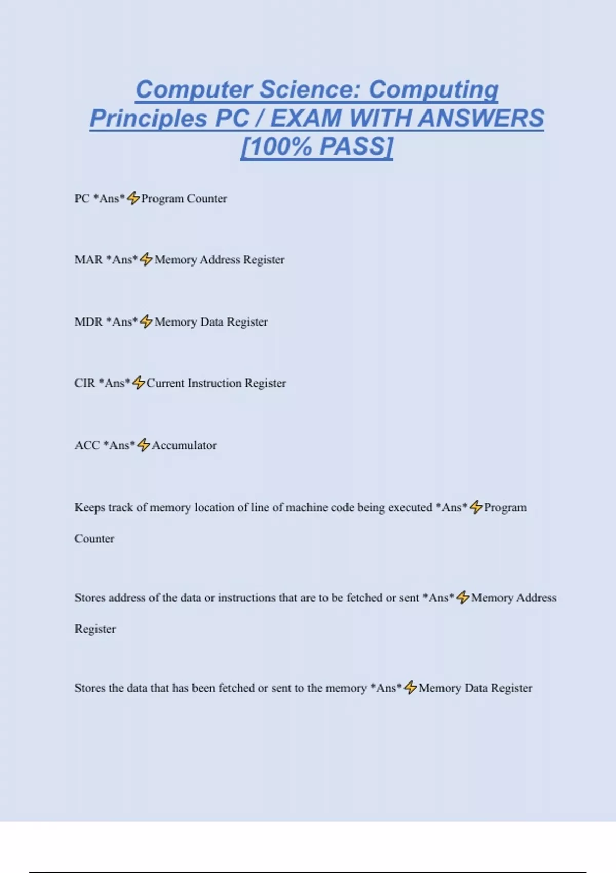 Computer Science: Computing Principles PC / EXAM WITH ANSWERS [100% PASS] - Graduation in ...