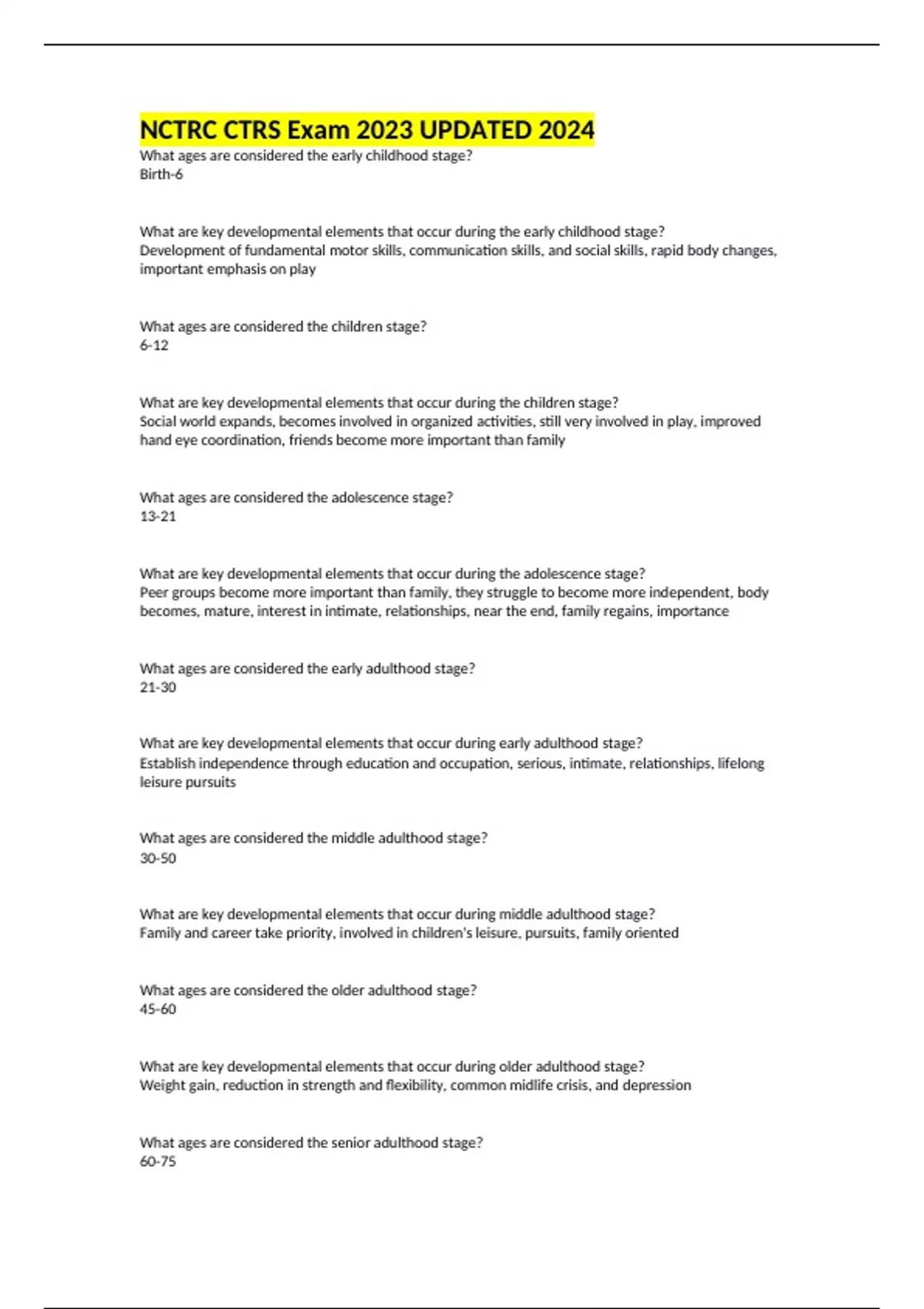 NCTRC CTRS Exam 2023 UPDATED 2024 - CTRS - Stuvia US