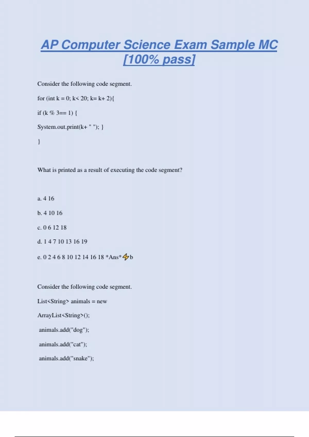 AP Computer Science Exam Sample MC [100% pass] - Graduation in computer ...