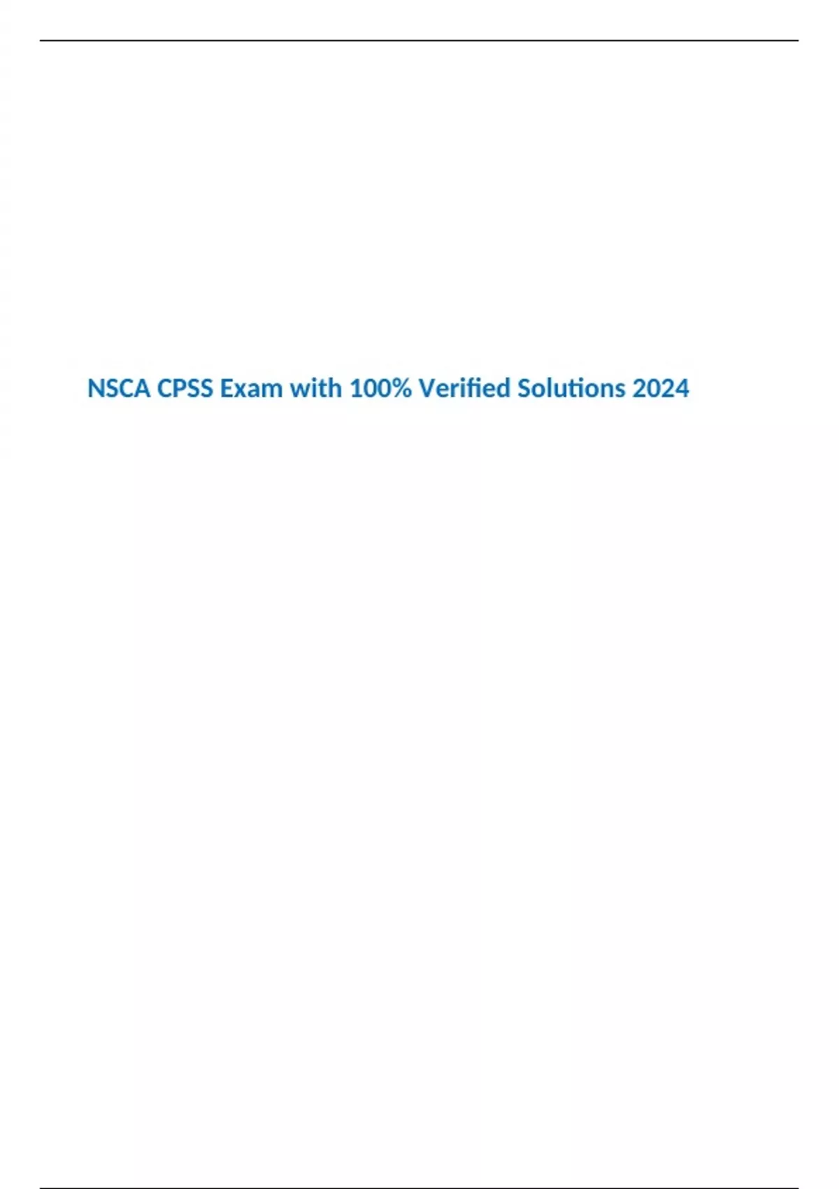 NSCA CPSS Exam with 100% Verified Solutions 2024 - CPSS - Stuvia US