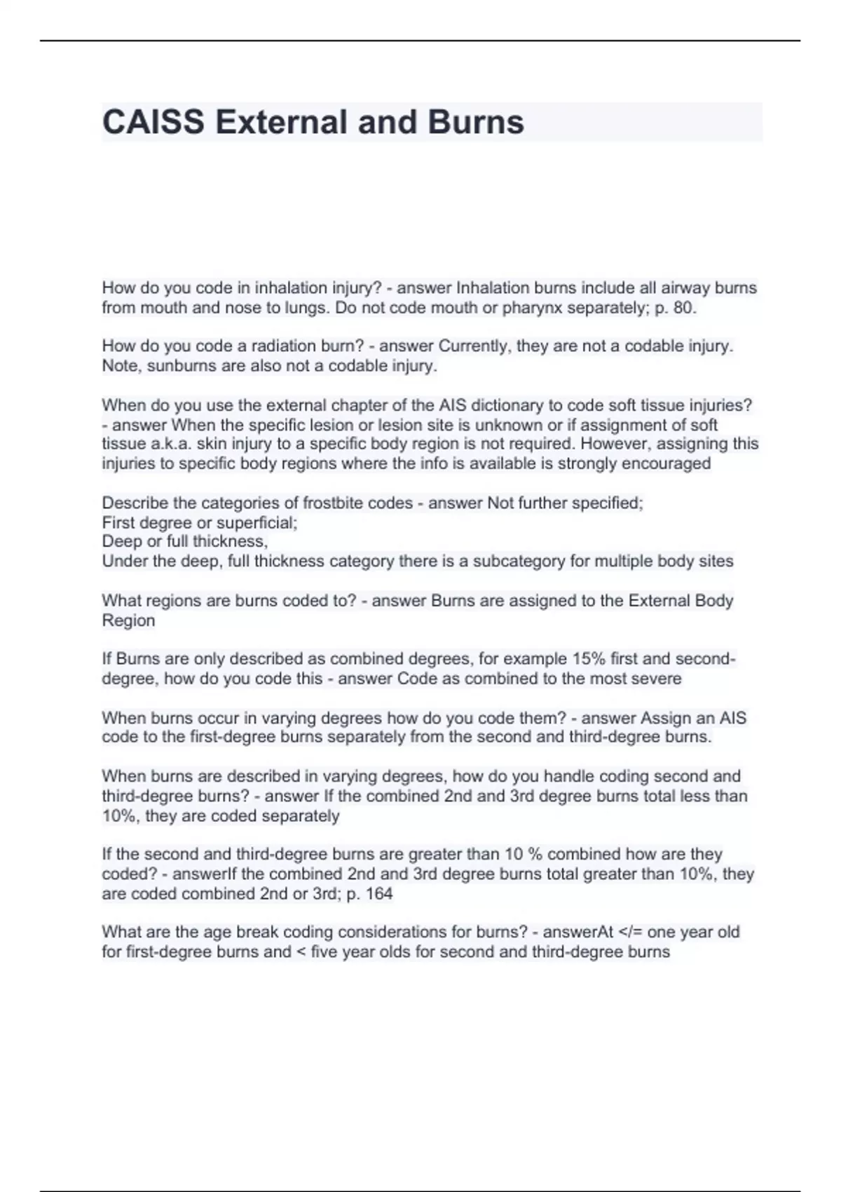 CAISS External and Burns Questions and Answers 100% Accurate - CAISS ...