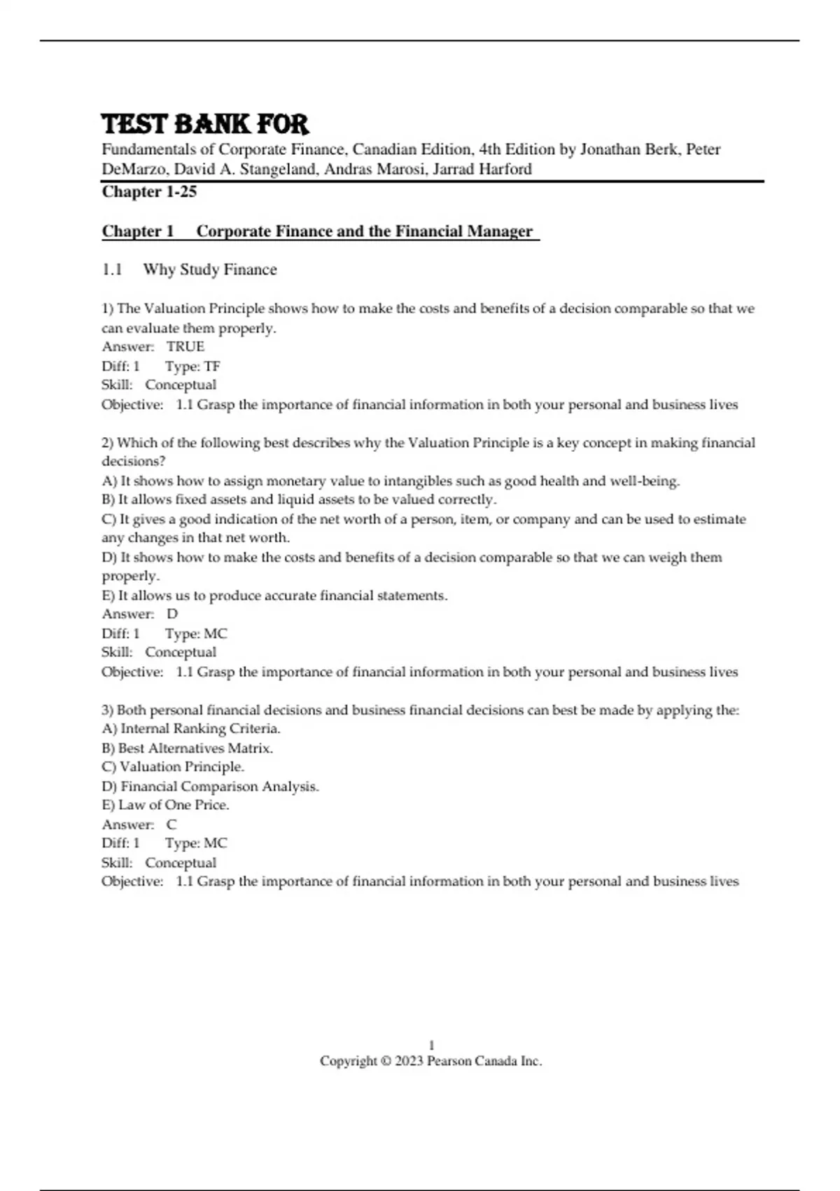 Test Bank For Fundamentals of Corporate Finance, Canadian Edition, 4th ...