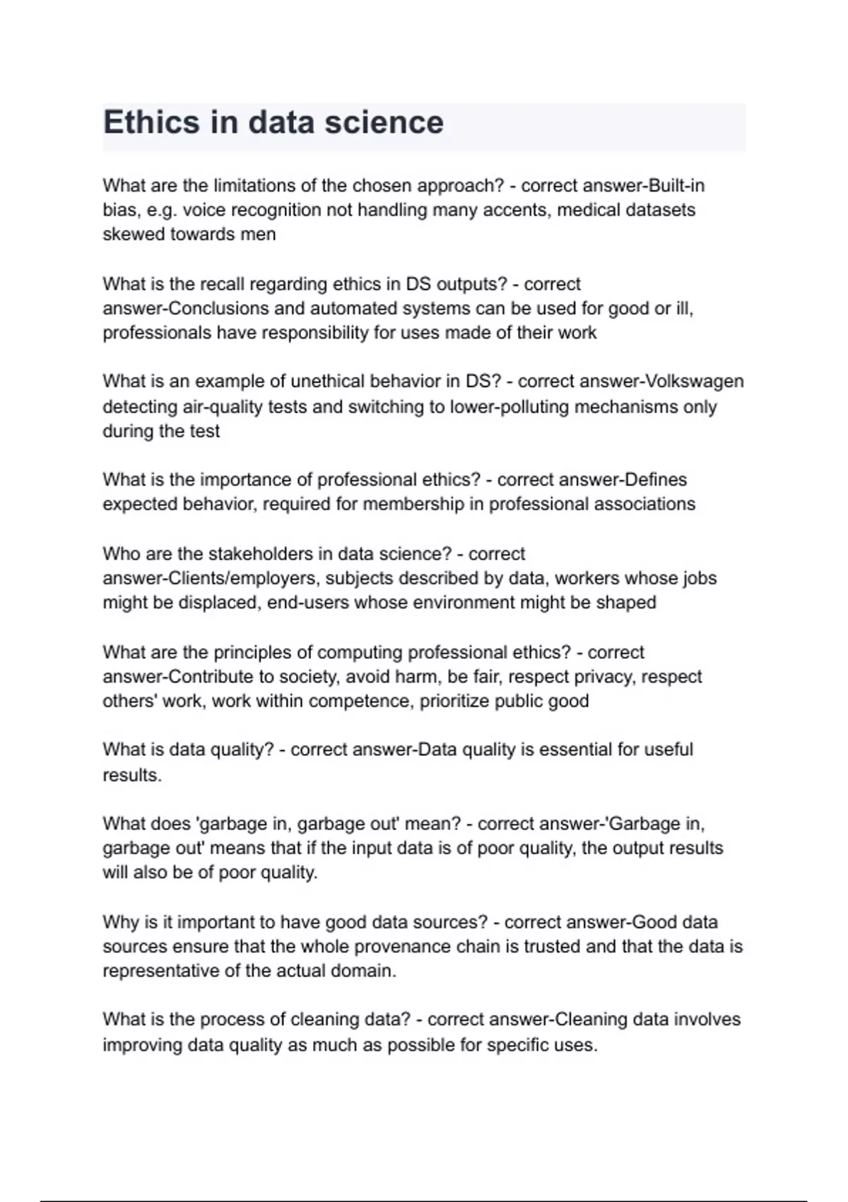 Ethics in data science questions and answers latest 2024 - Ethics in ...