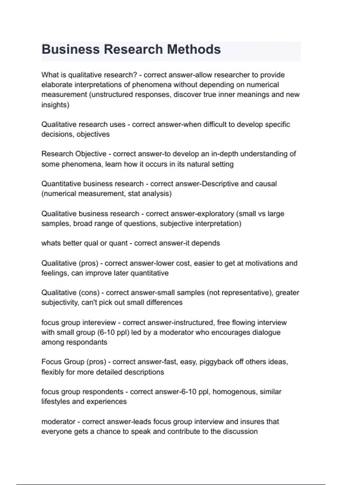 Business Research Methods questions and answers latest 2024 - Business ...