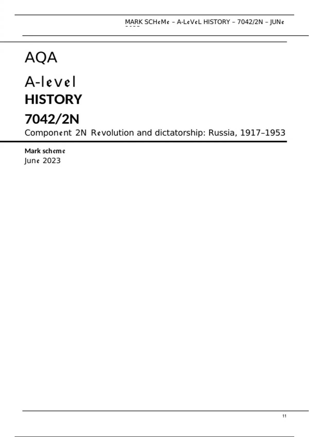 AQA A-level HISTORY 7042/2N Component 2N Revolution and dictatorship: Russia, 1917–1953 Mark ...