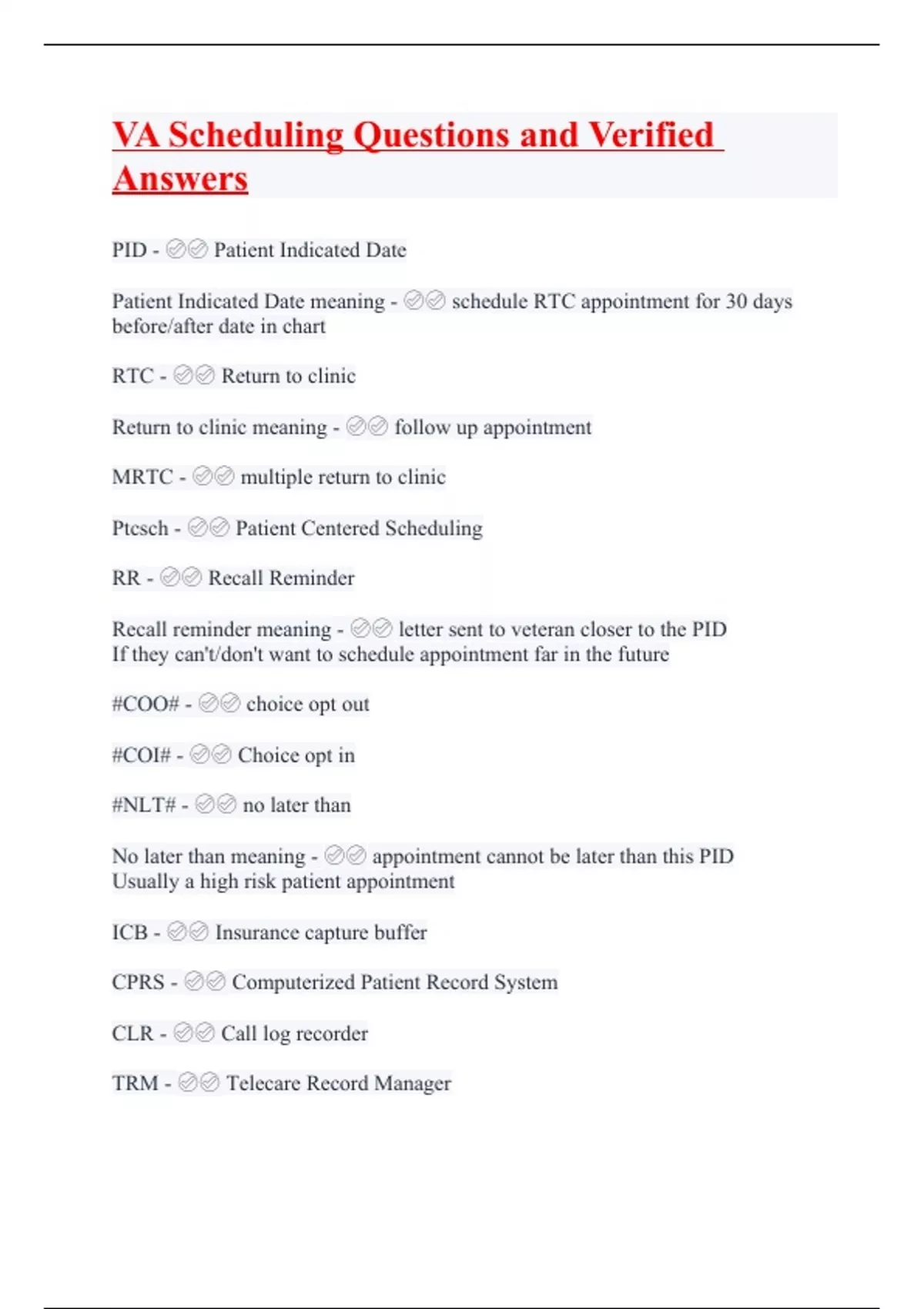 VA Scheduling Questions and Verified Answers - VA scheduling - Stuvia US