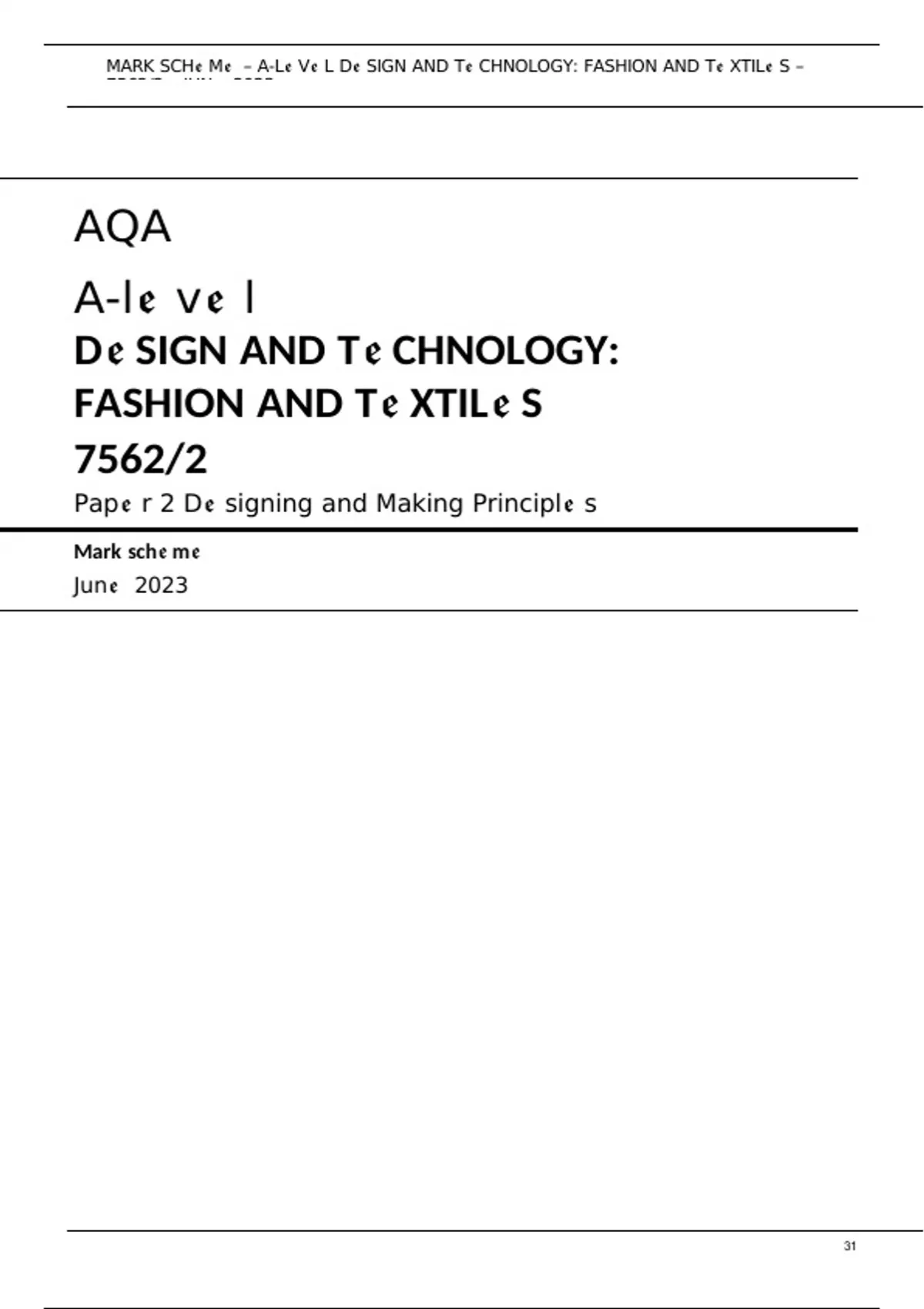 AQA A-level DESIGN AND TECHNOLOGY: FASHION AND TEXTILES 7562/2 Paper 2 ...