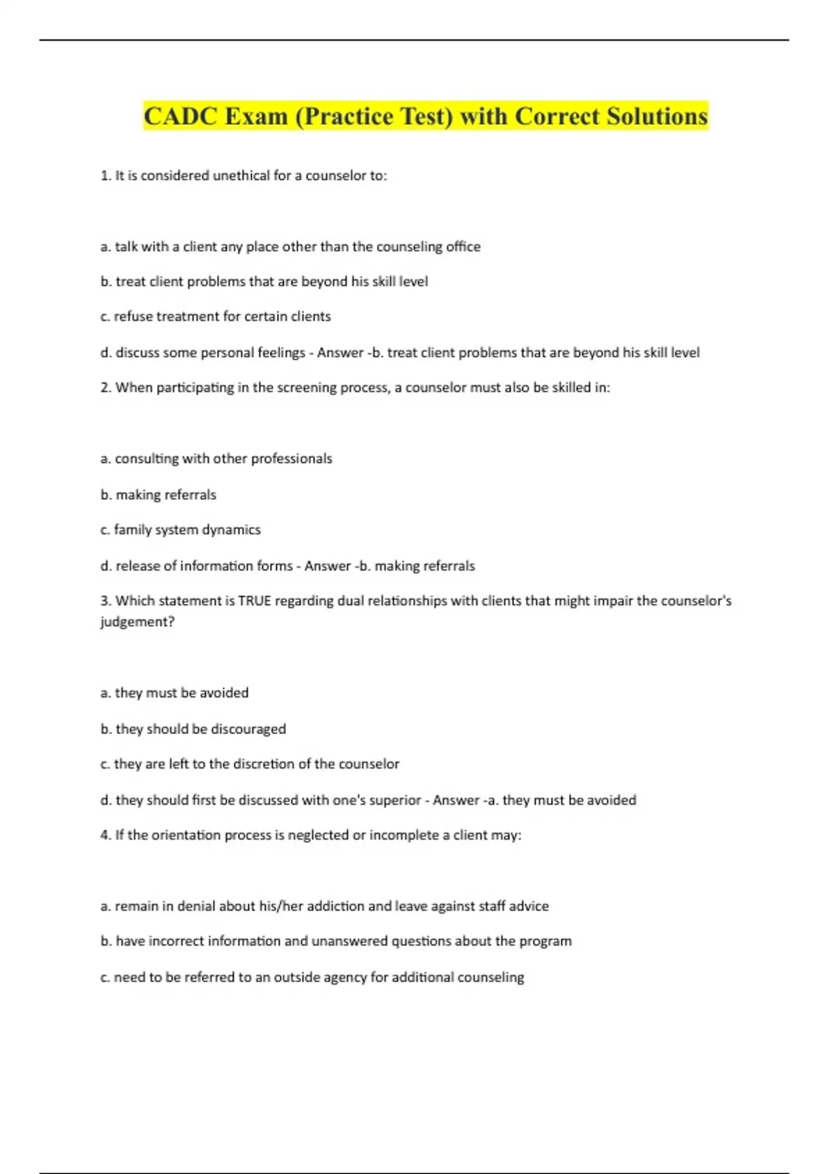 CADC Exam (Practice Test) with Correct Solutions 2024 - CADC - Stuvia US