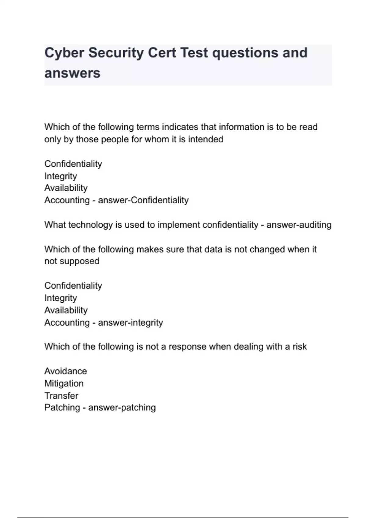 Cyber Security Cert Test questions and answers - Cyber Security Cert Te ...