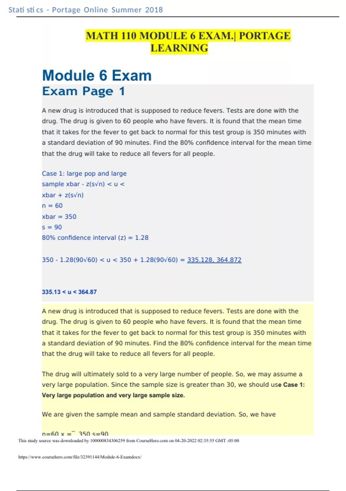 Math 110 Module 1 To Module 10 Portage Learning All Answered Questions Quaranteed 100 Stuvia Us