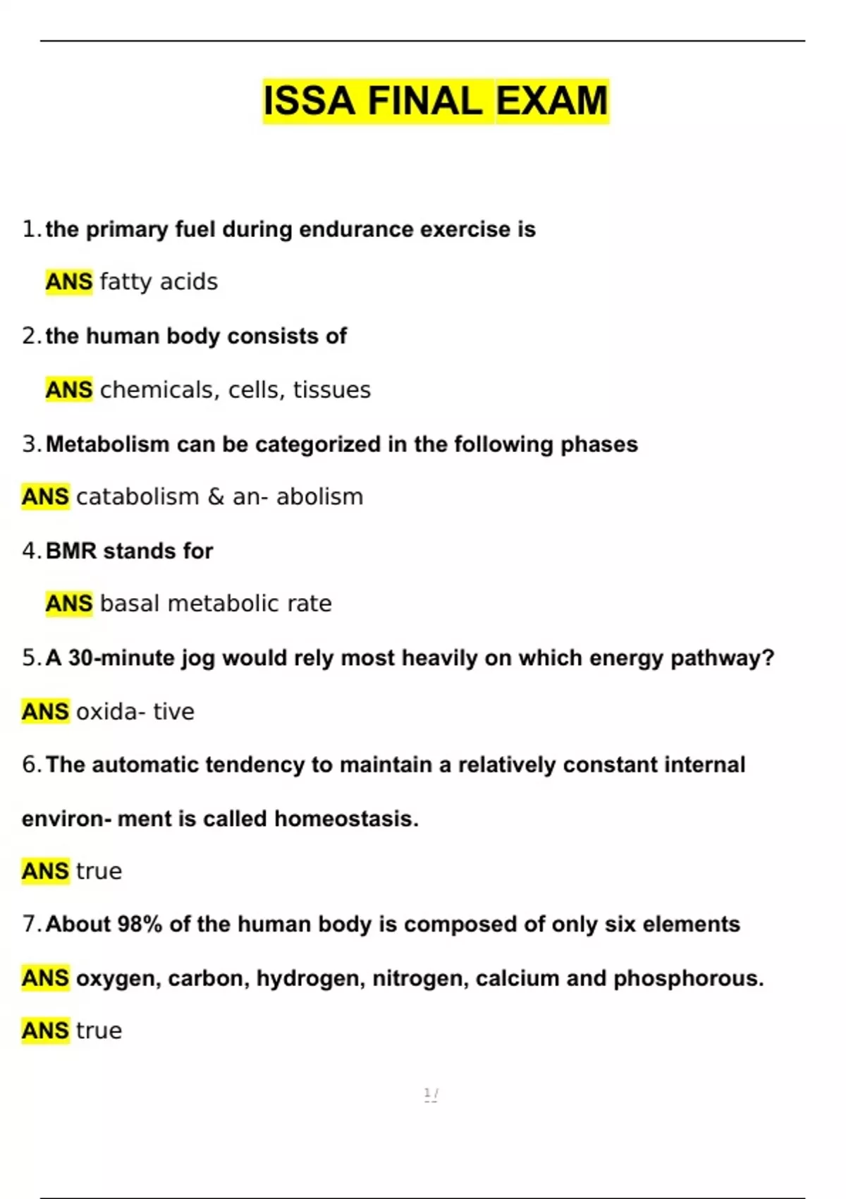 ISSA Final Exam 2024 ALL ANSWERS 100% SOLVED 2024/2025 EDITION RATED ...
