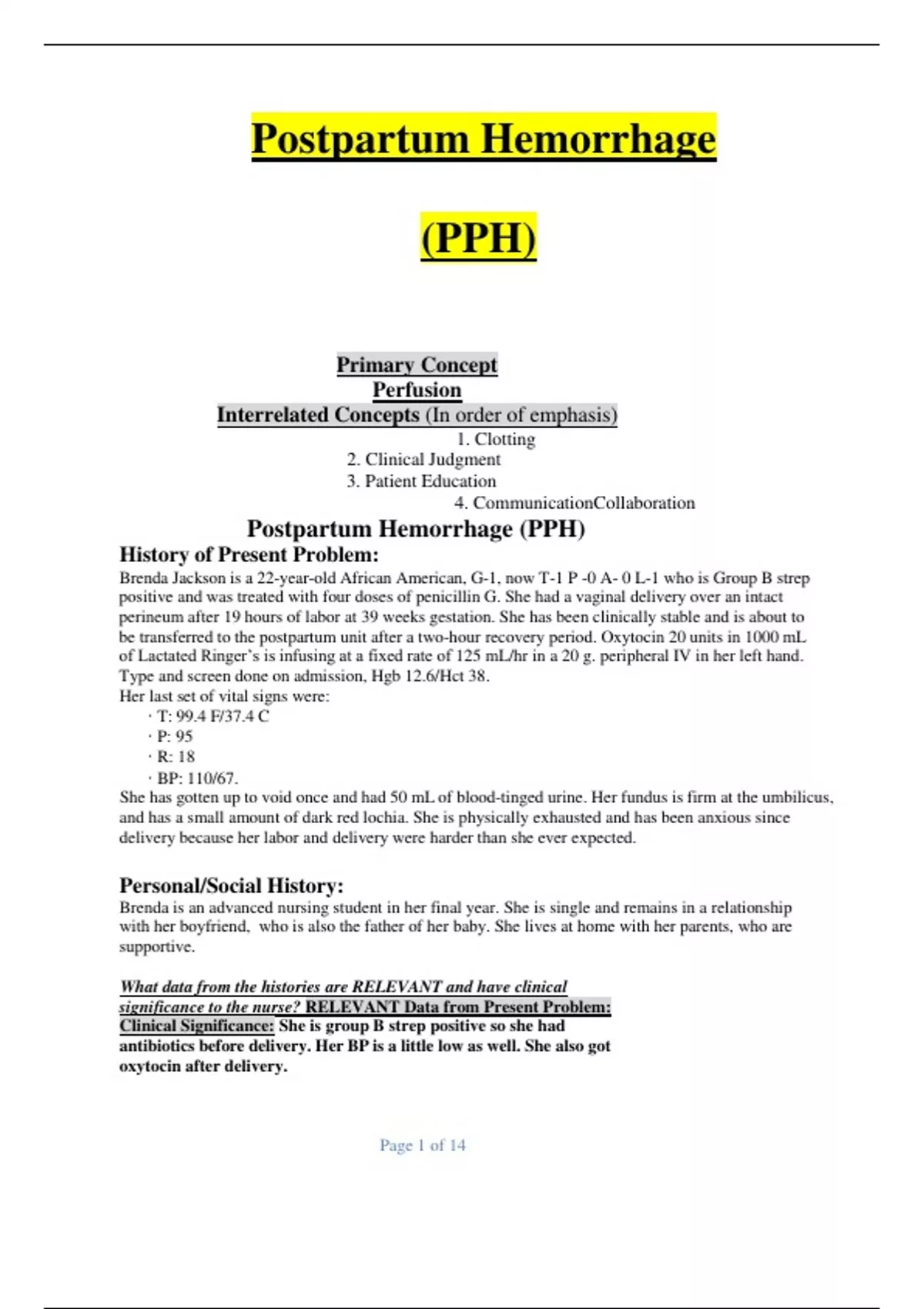 Postpartum Hemorrhage (PPH).pdf - Nursing course - Stuvia US