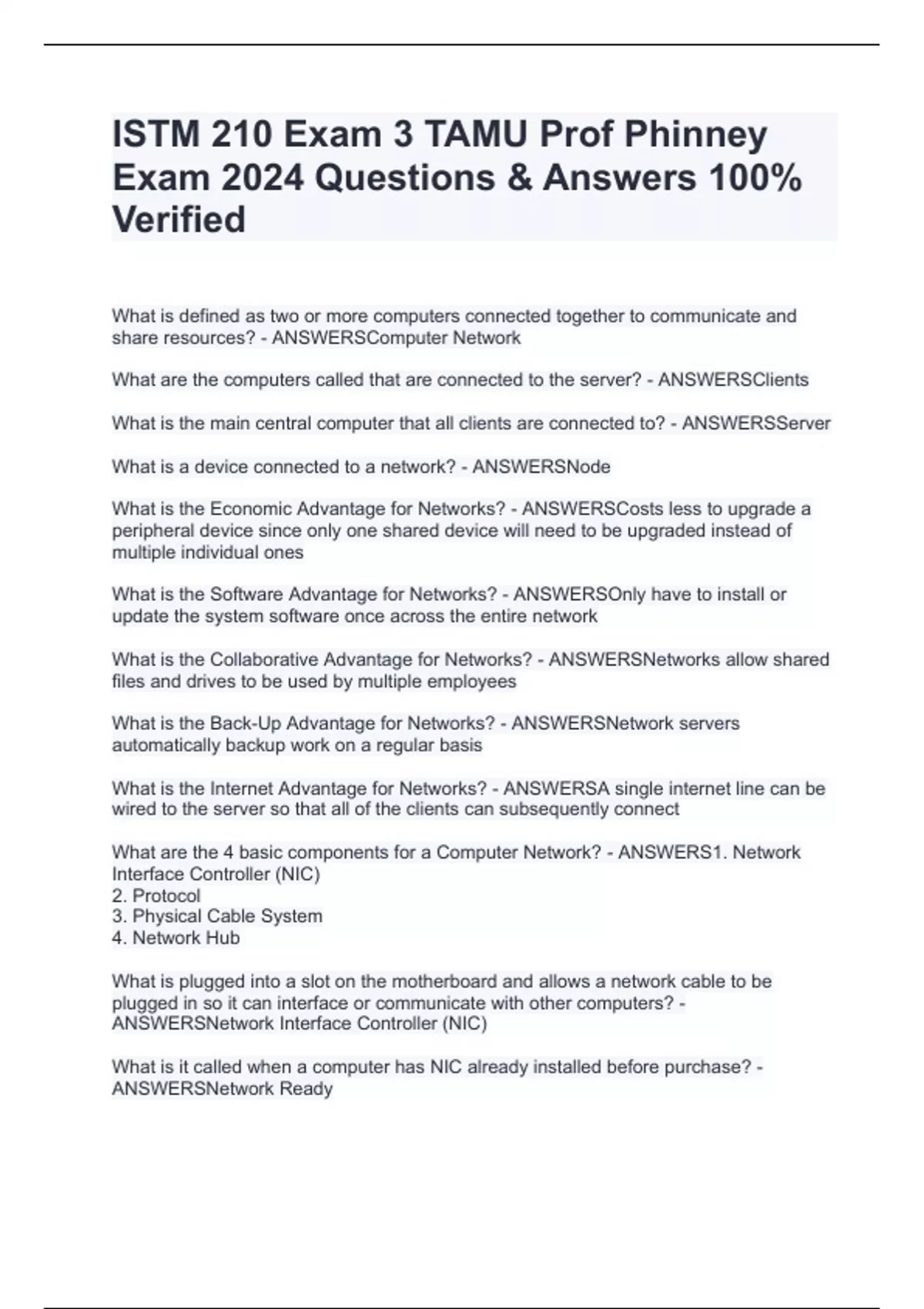 ISTM 210 Exam 3 TAMU Prof Phinney Exam 2024 Questions & Answers 100% Verified - ISTM 210 - Stuvia UK