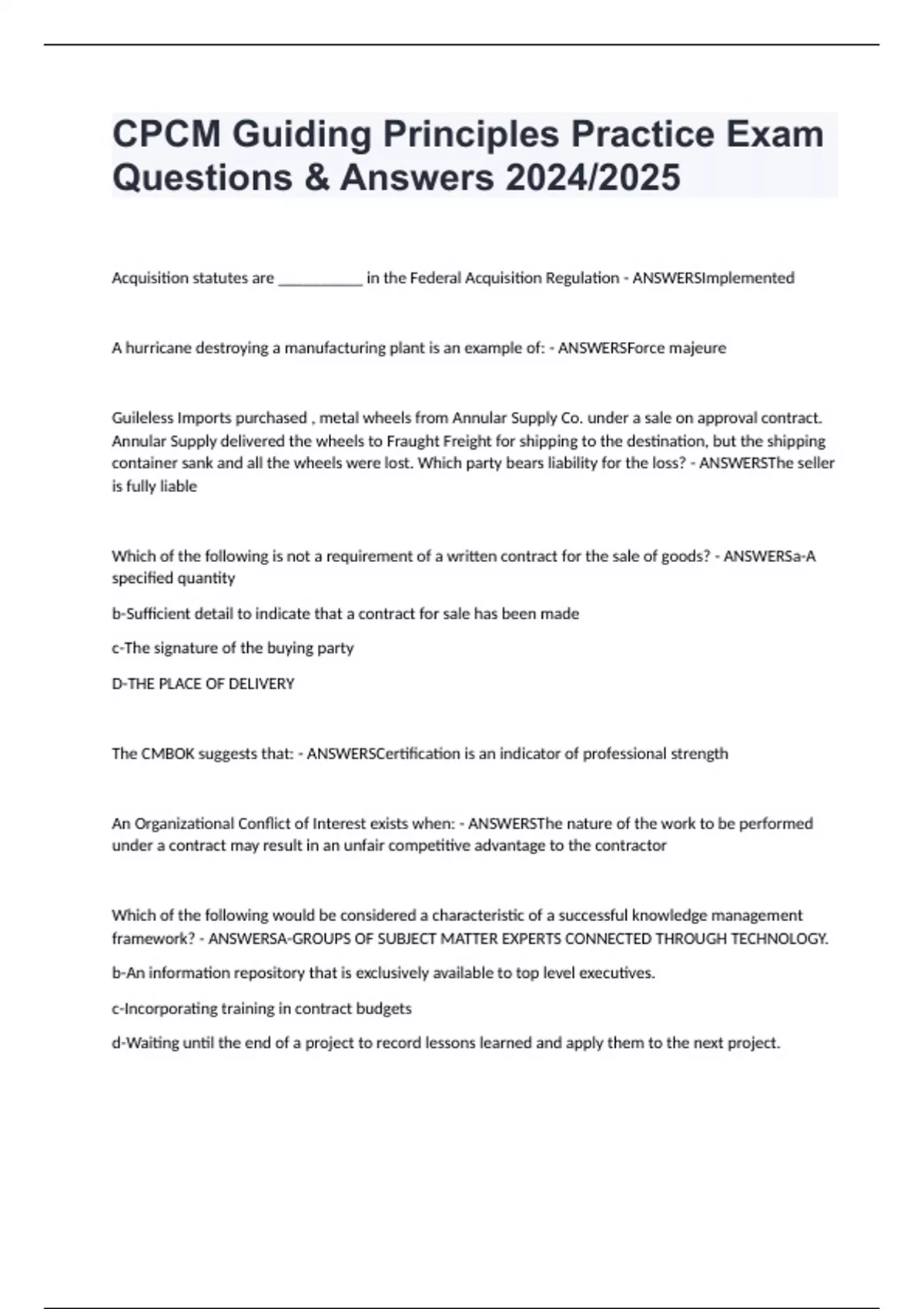 CPCM Guiding Principles Practice Exam Questions & Answers 2024/2025 ...