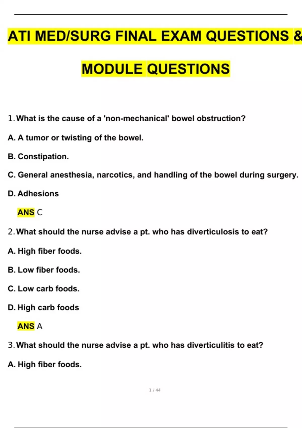 ATI Med-Surg Final Exam Questions & Module Questions with 100% Correct ...