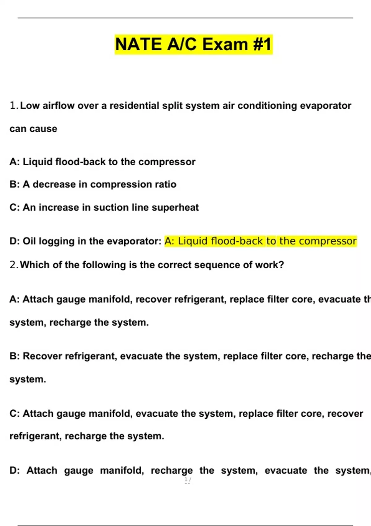 NATE A-C Exam #1 2024 Questions with 100% Correct Answers | Verified ...
