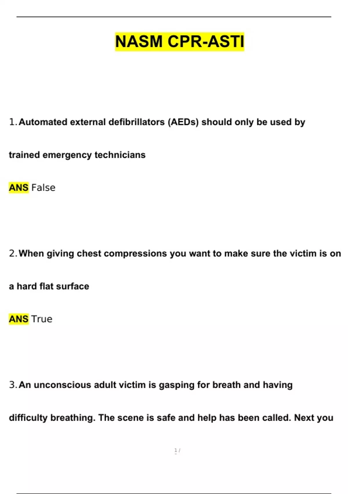 NASM CPR-ASTI Exam 2024 Questions with 100% Correct Answers | Verified ...