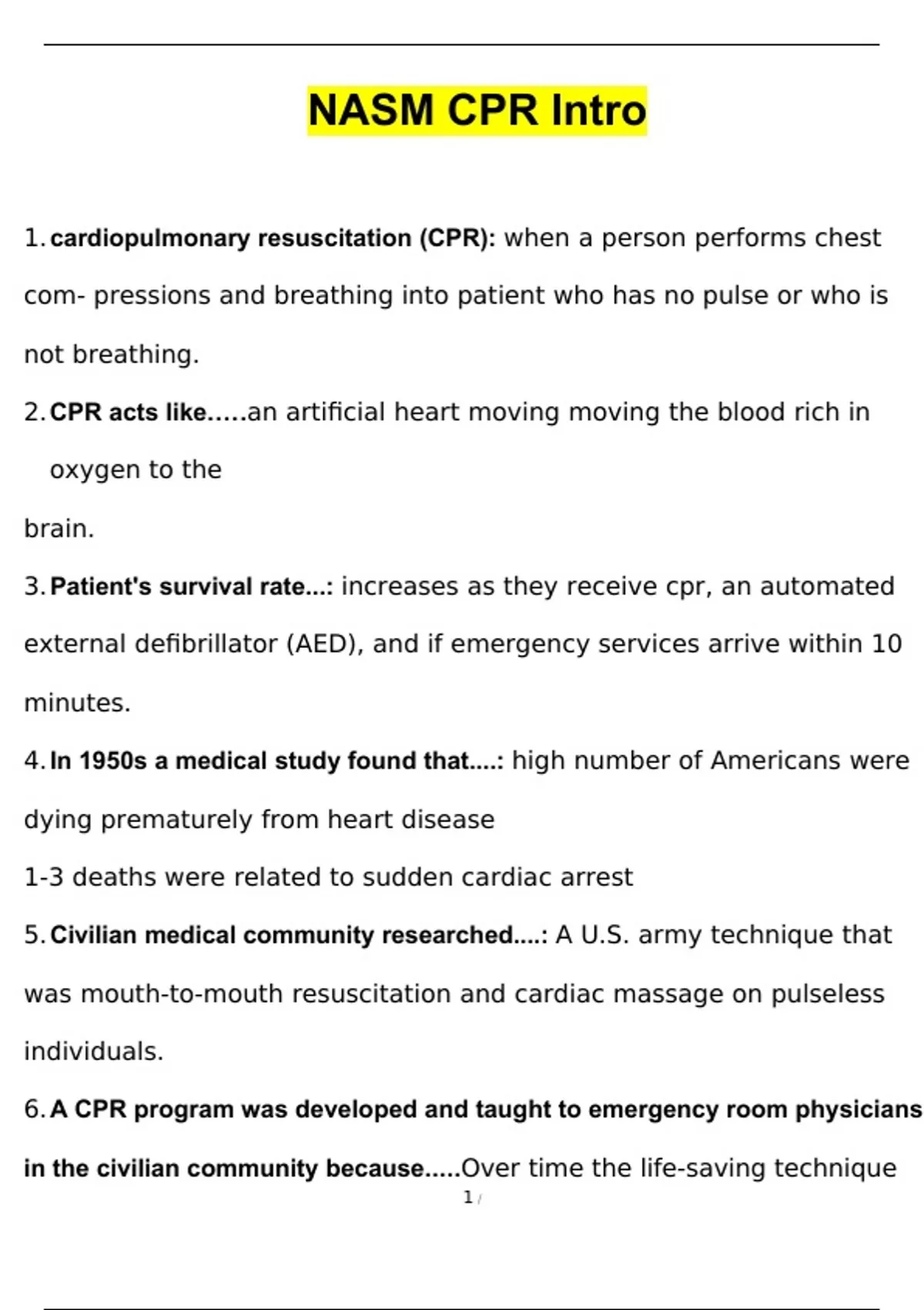 NASM CPR Intro 2024 Questions with 100% Correct Answers | Verified ...