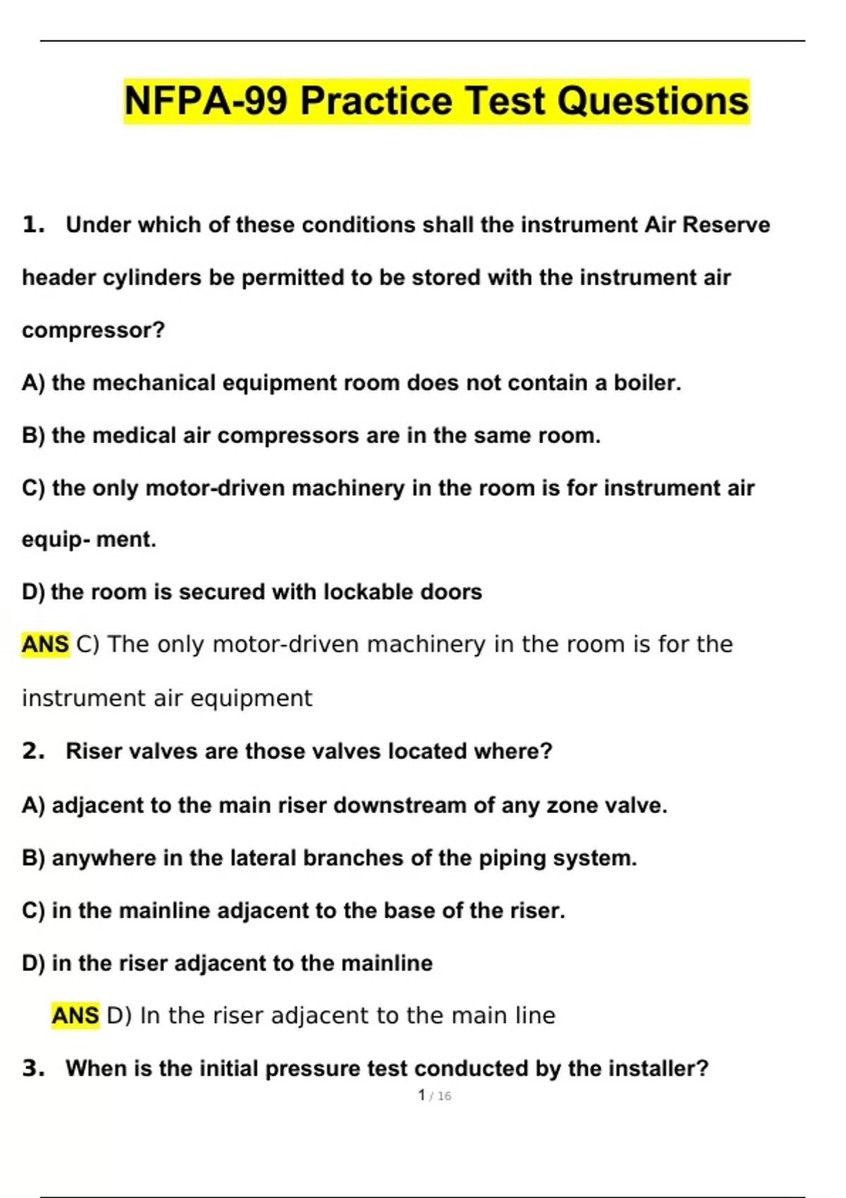 NFPA-99 Practice Test Questions with 100% Correct Answers | Verified ...