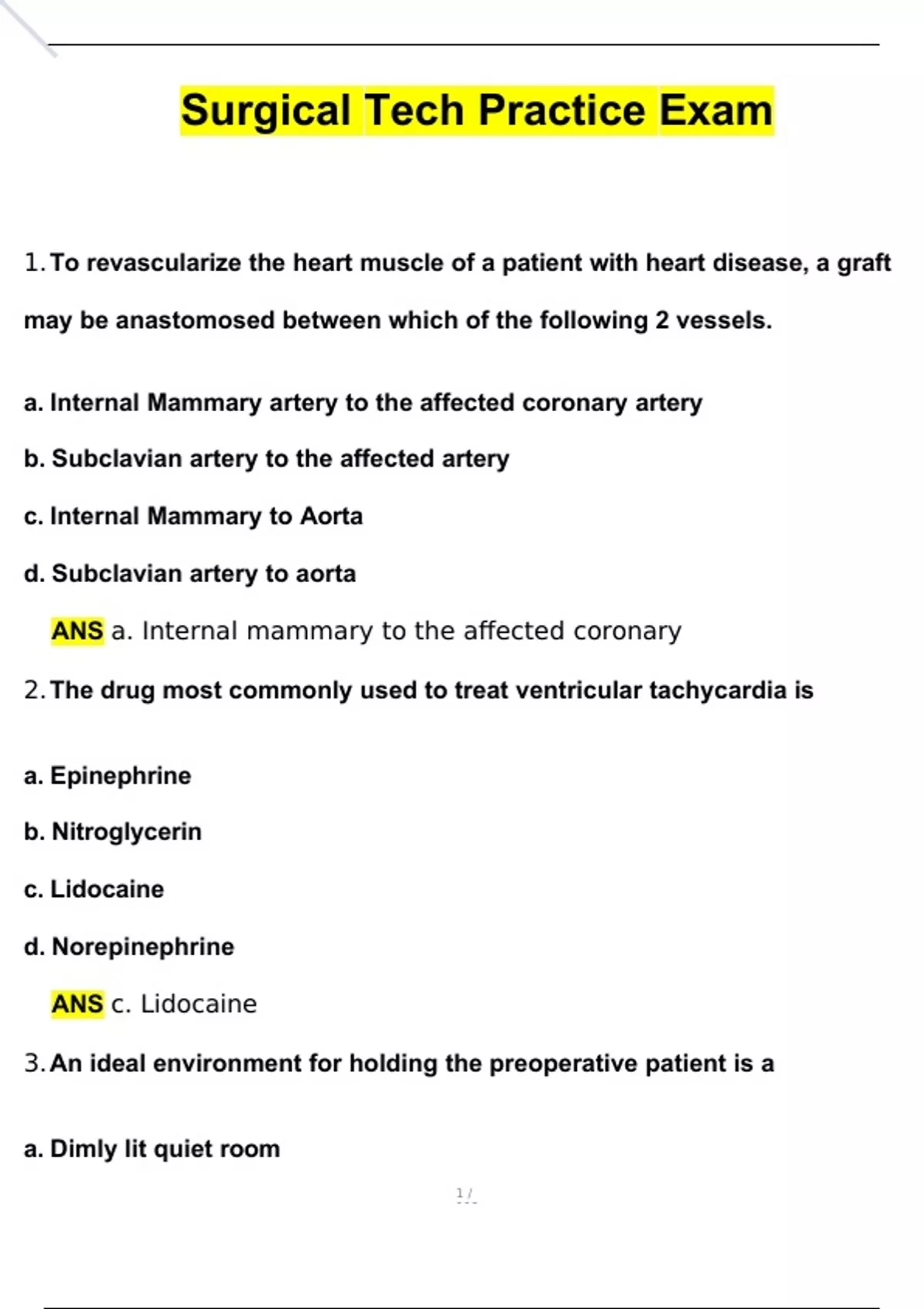 Surgical Tech Practice Exam Update Questions with 100% Correct Answers ...