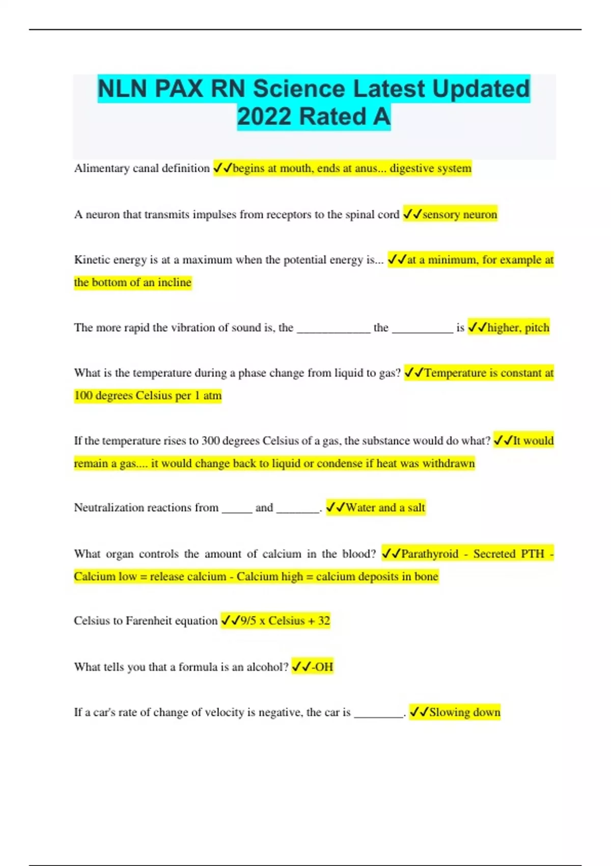 NLN PAX RN Science Latest Updated 2022 Rated A - Nln pax - Stuvia US