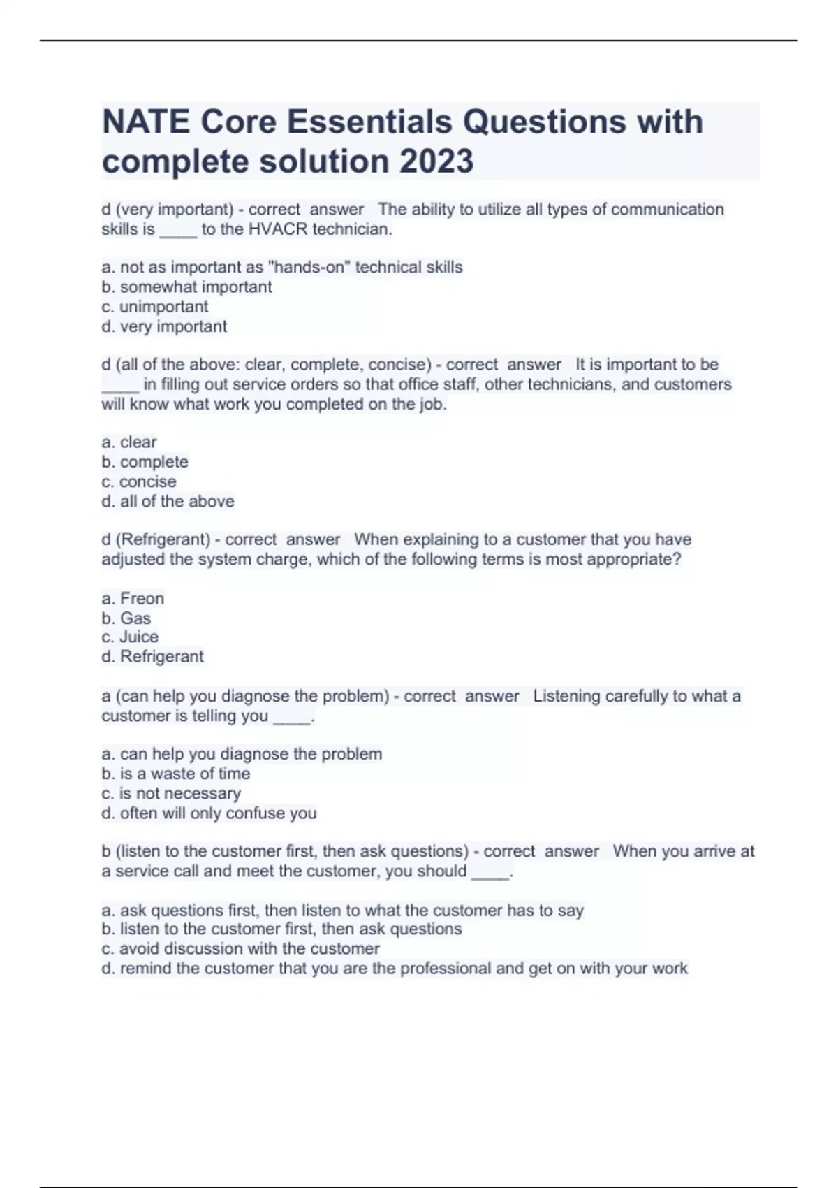 NATE Core Essentials Questions with complete solution 2024 - NATE ...