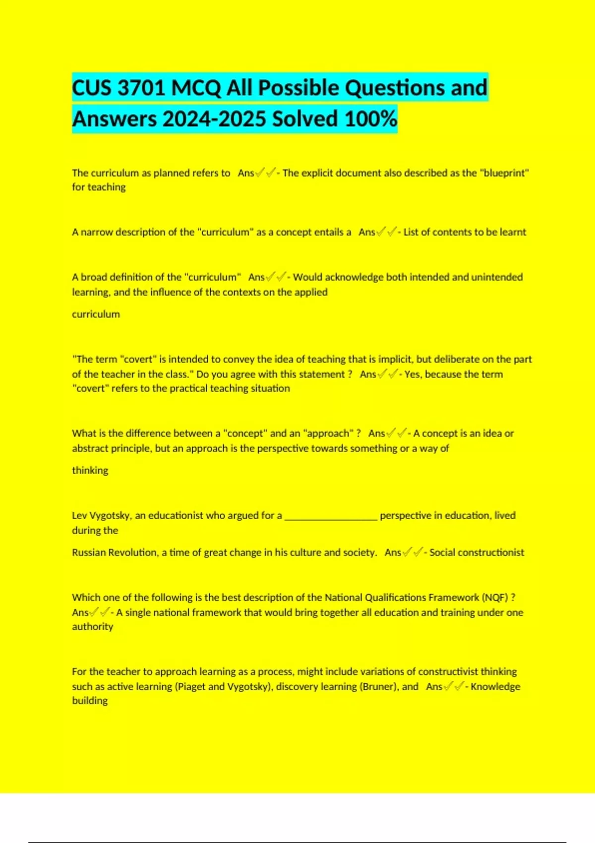 CUS 3701 MCQ All Possible Questions and Answers Solved 100% - CUS 3701 MCQ - Stuvia US