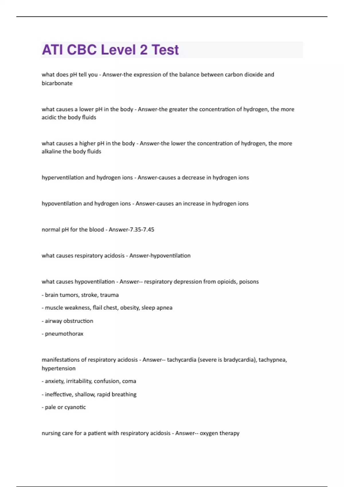 ATI CBC Level 2 Test Questions With 100% Correct Answers!! - ATI CBC ...