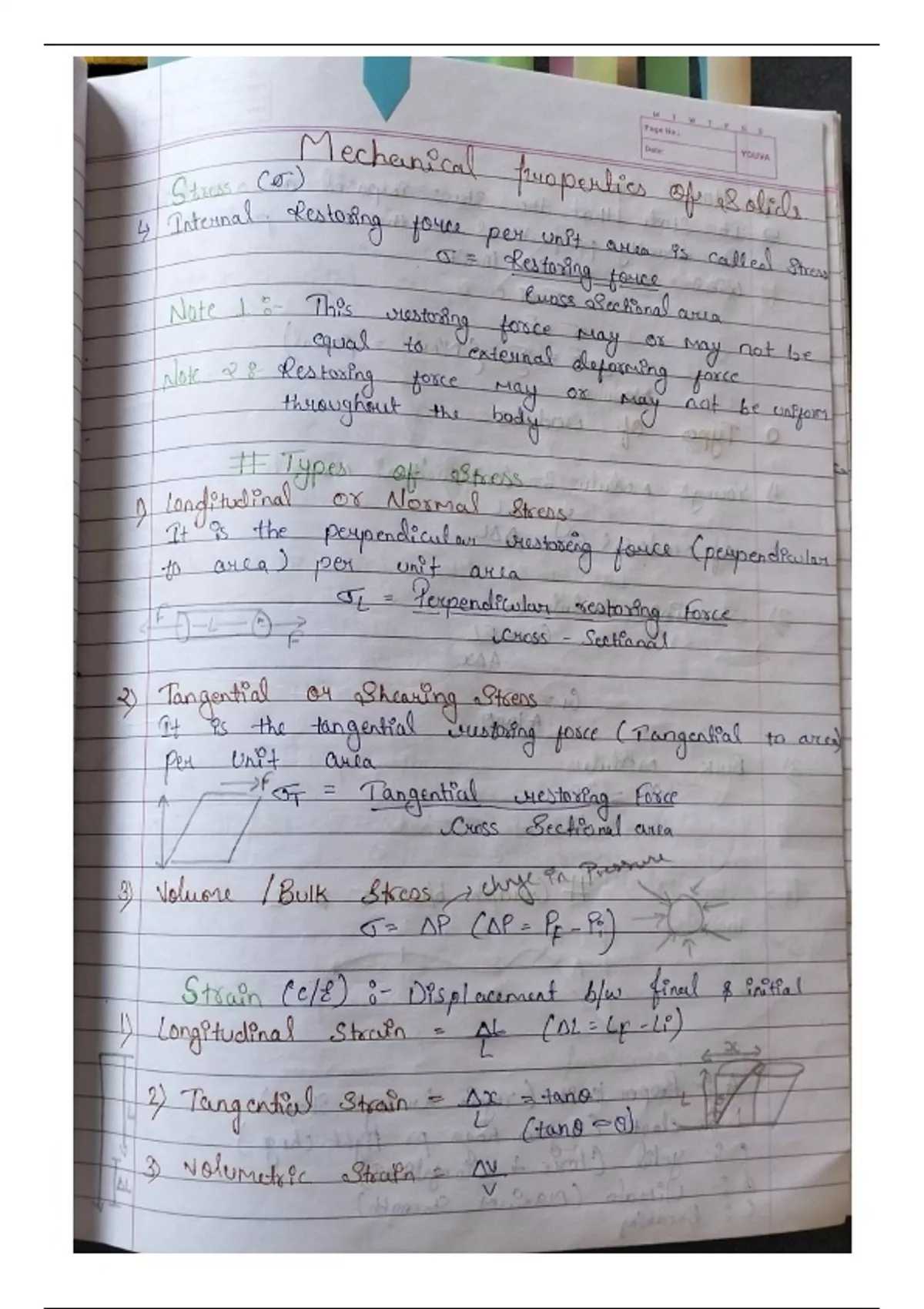 MECHANICAL PROPERTIES OF SOLIDS CLASS11TH HANDWRITTEN NOTES - Neet ...