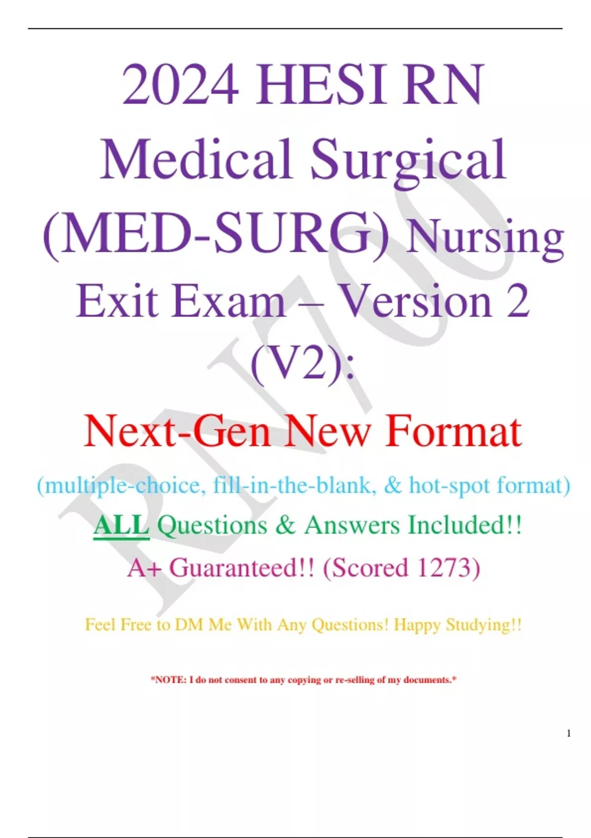 2024 HESI RN Medical Surgical (MED-SURG) Nursing Exit Exam – Version 2 (V2): Next-Gen New Format ...