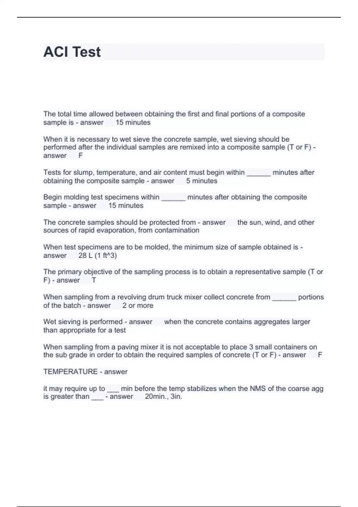 ACI Test Questions with correct Answers 2024 - ACI - Stuvia US