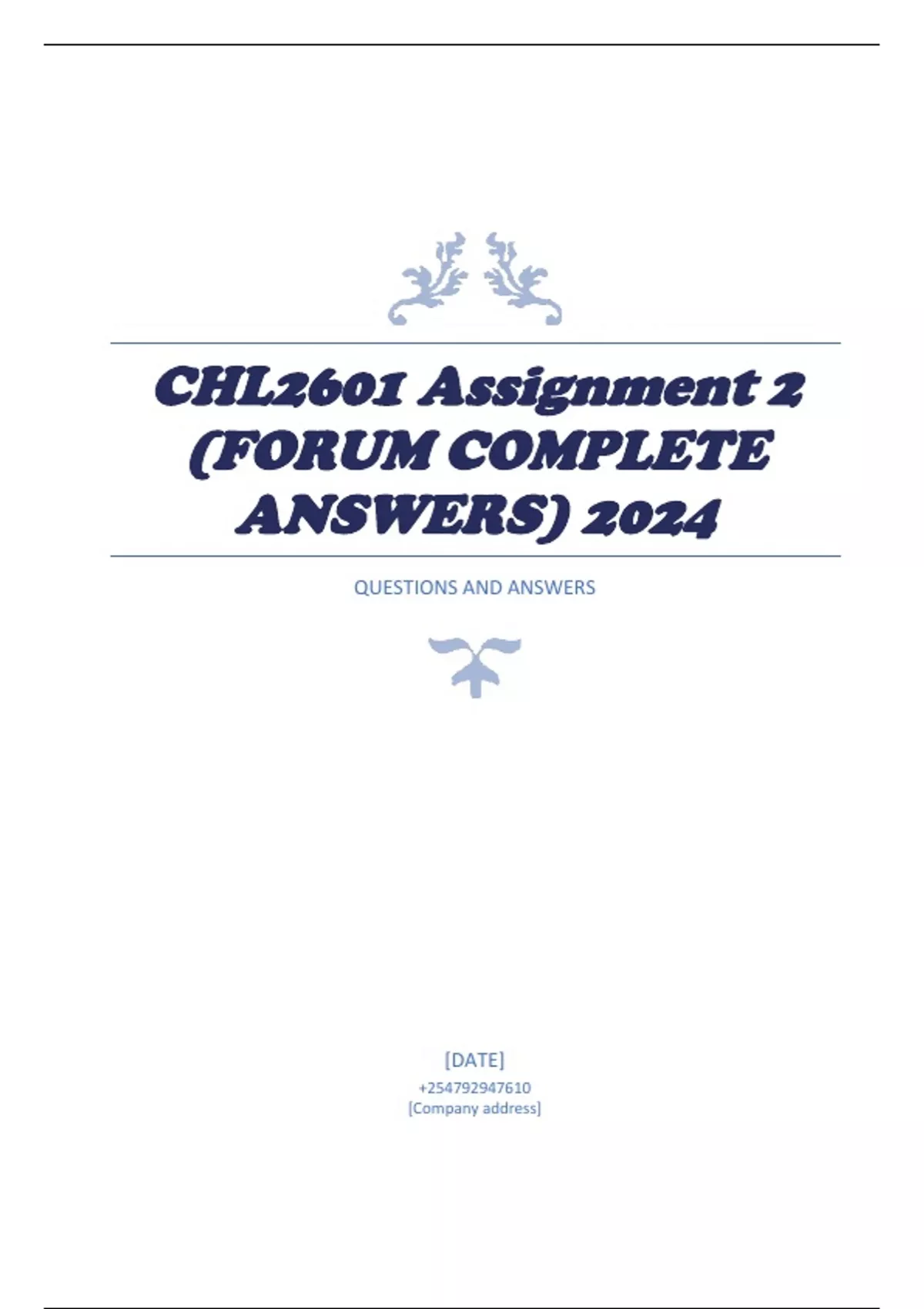 CHL2601 Assignment 2 (FORUM COMPLETE ANSWERS) 2024 - CHL2601 (CHL2601 ...