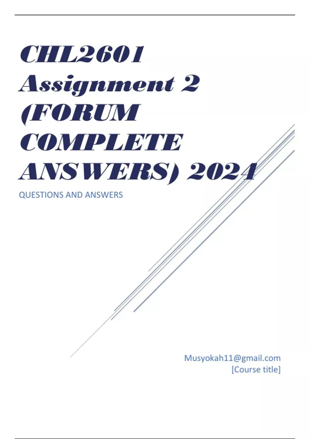 CHL2601 Assignment 2 (FORUM COMPLETE ANSWERS) 2024 - CHL2601 (CHL2601 ...