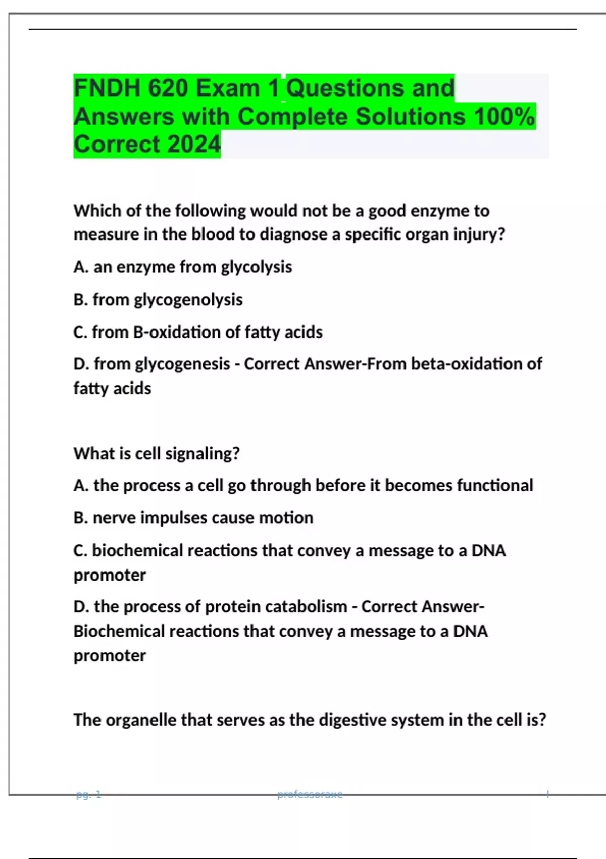 FNDH 620 Exam 1 Questions and Answers with Complete Solutions 100% ...